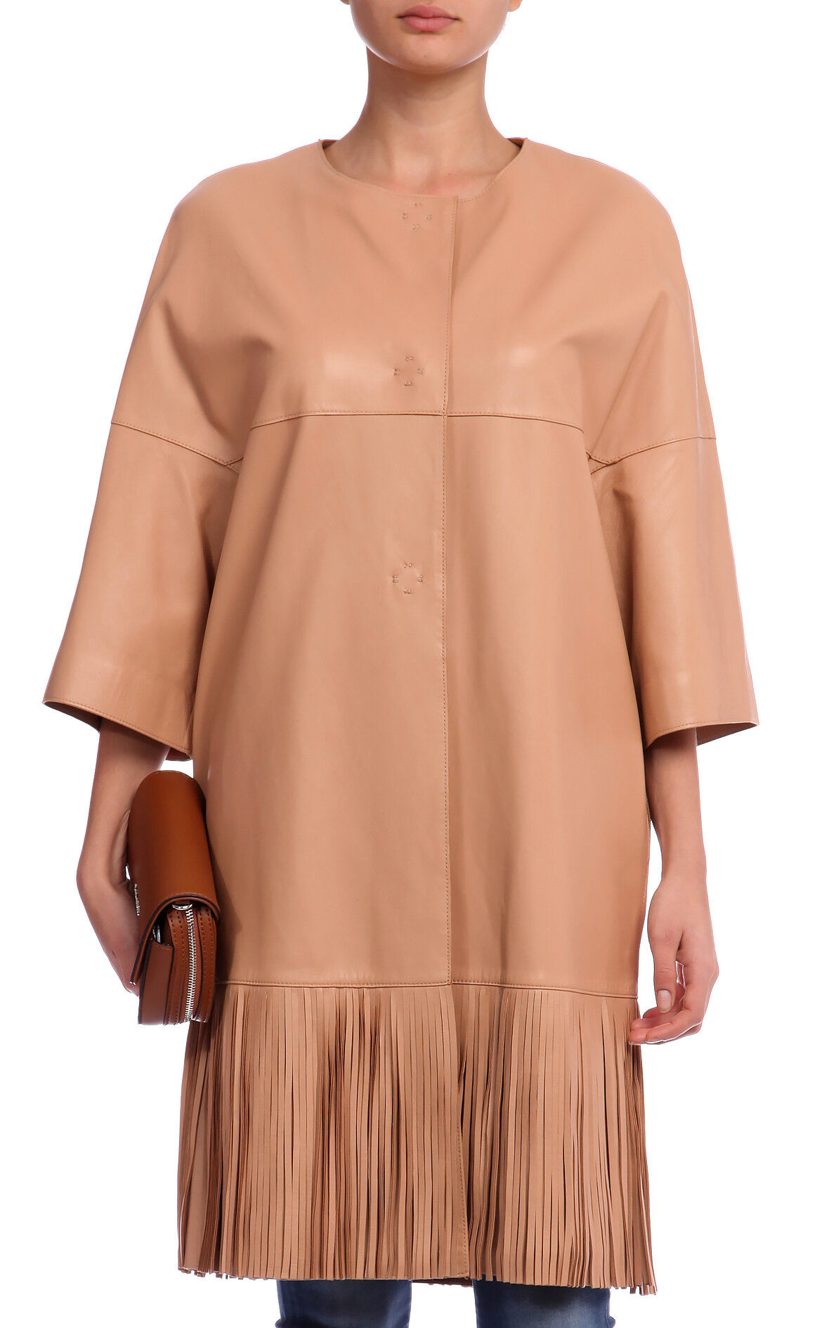 Yves Salomon-Yves Salomon Bej Deri Ceket