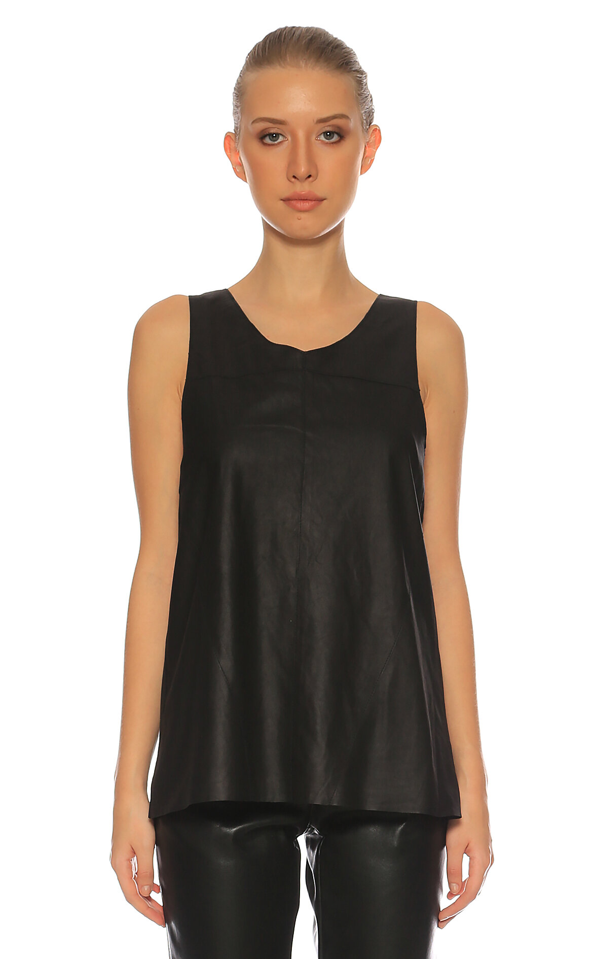 West 14-West 14 Siyah Deri Bluz