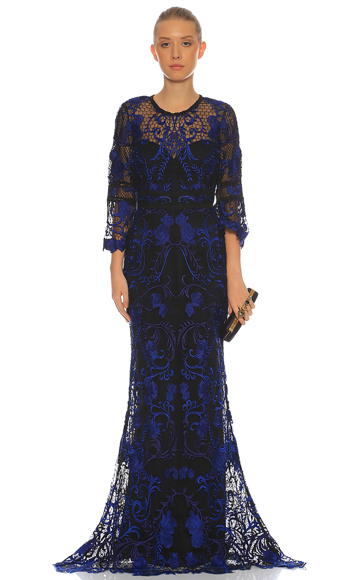 Marchesa Notte-Marchesa Notte Lacivert Gece Elbisesi