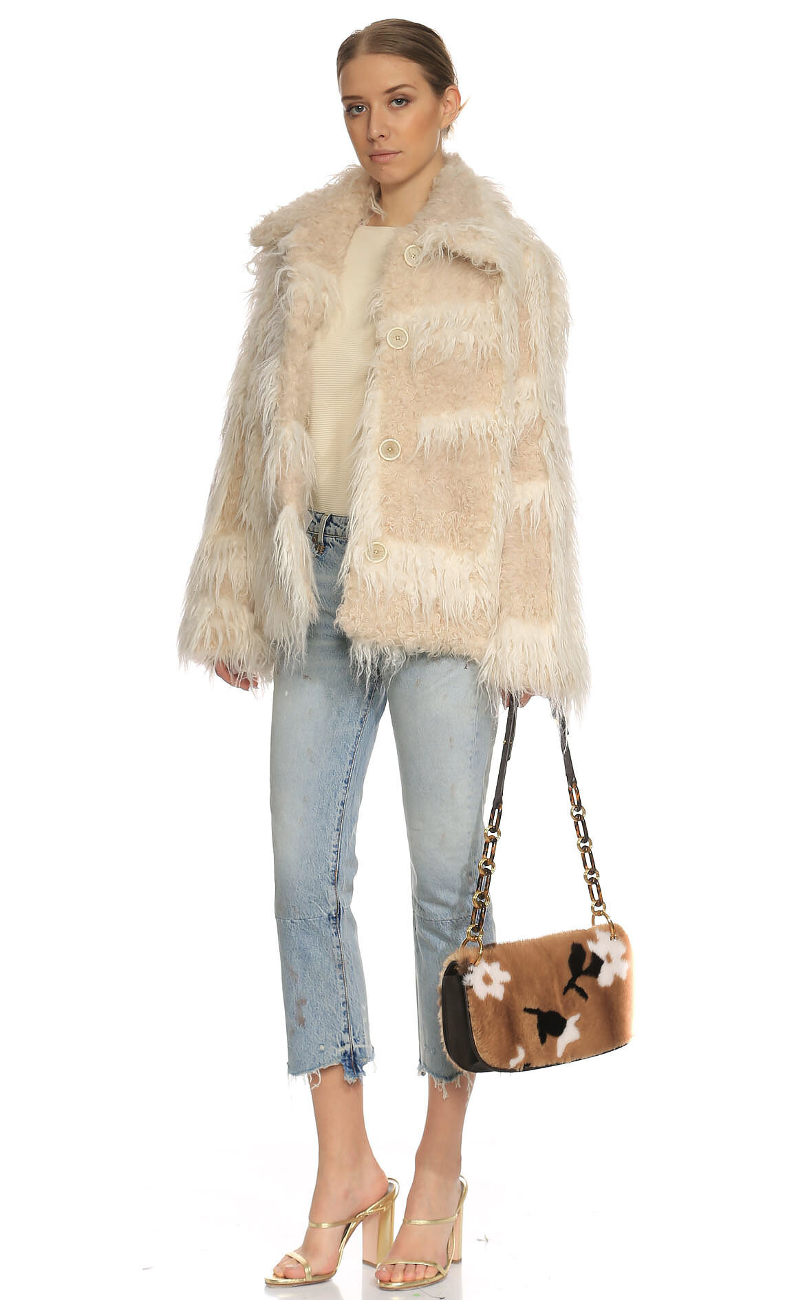 Helmut Lang-Helmut Lang Krem Rengi Kürk