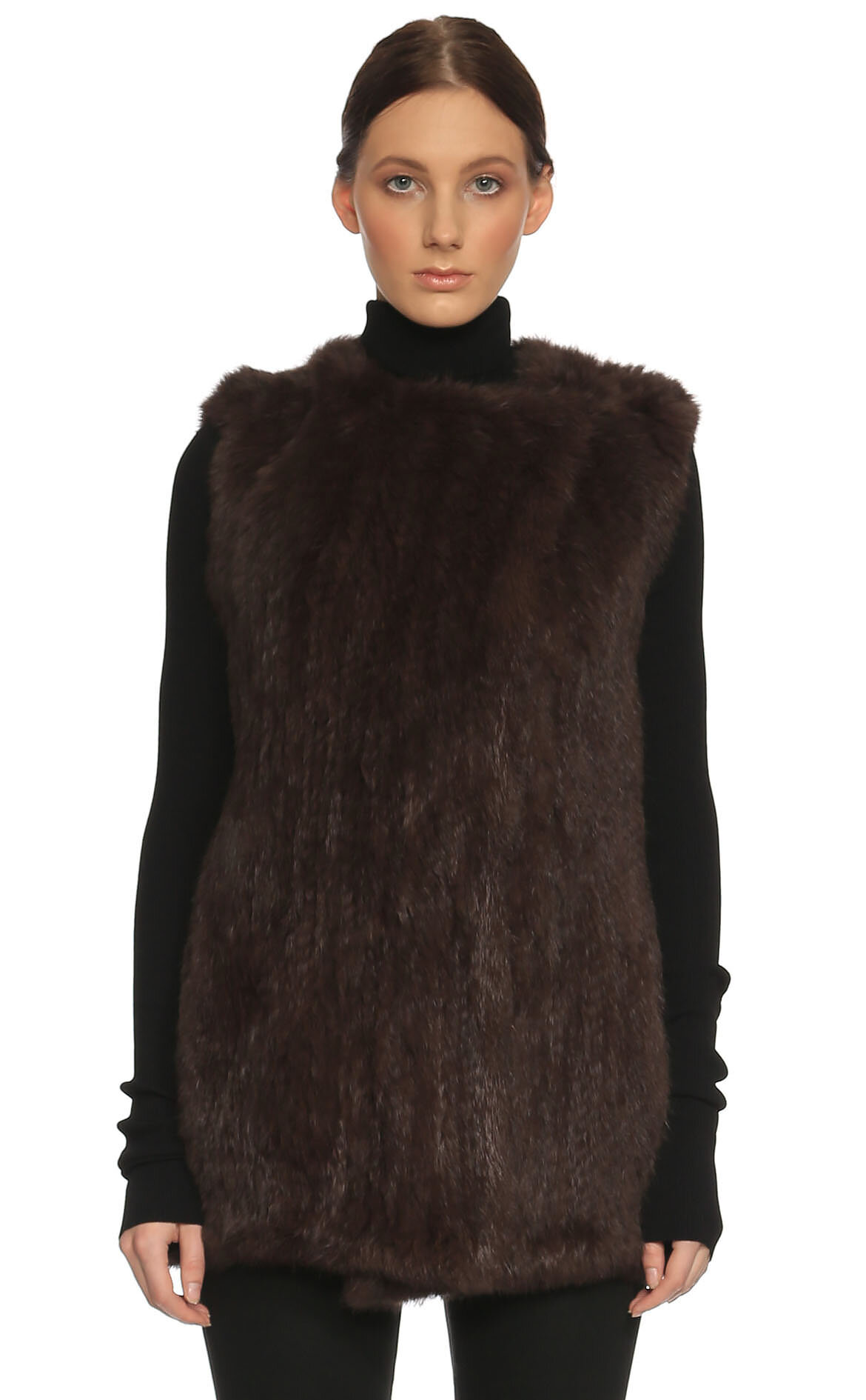 Yves Salomon-Yves Salomon Kahverengi Kürk Yelek