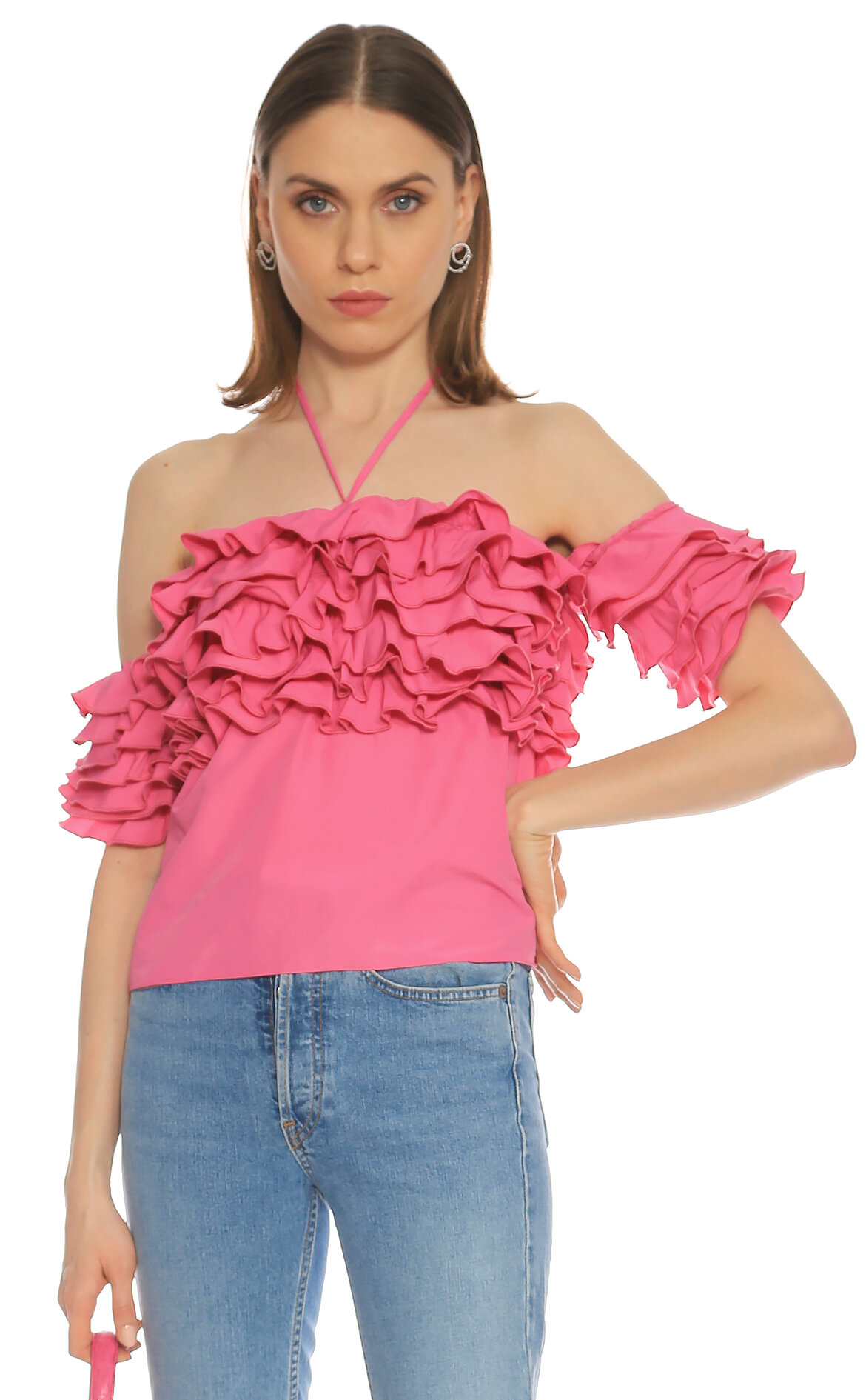 Rosie Assoulin-Rosie Assoulin Straplez Pembe Bluz