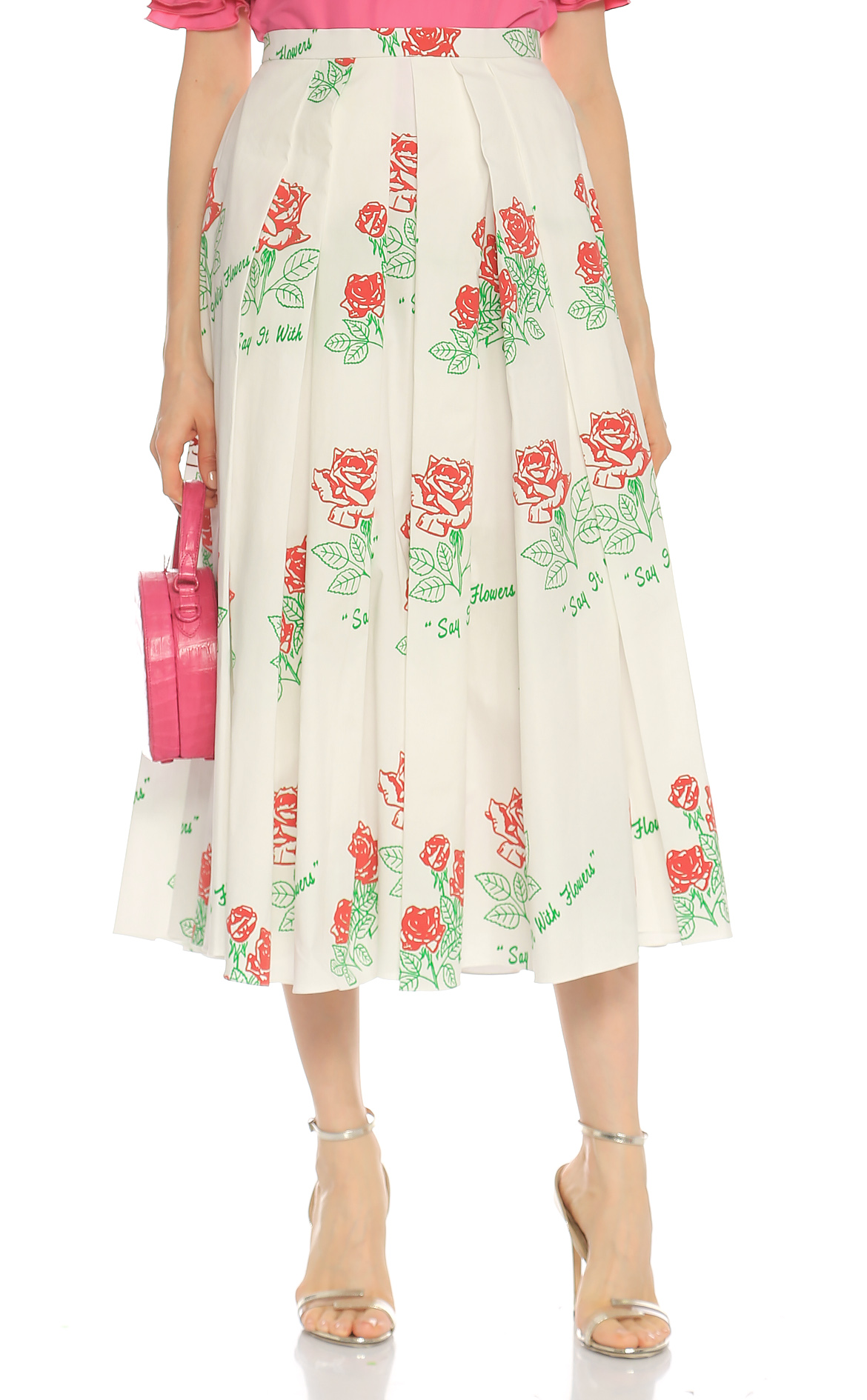 Rosie Assoulin-Rosie Assoulin Çiçek Desenli Midi Beyaz Etek