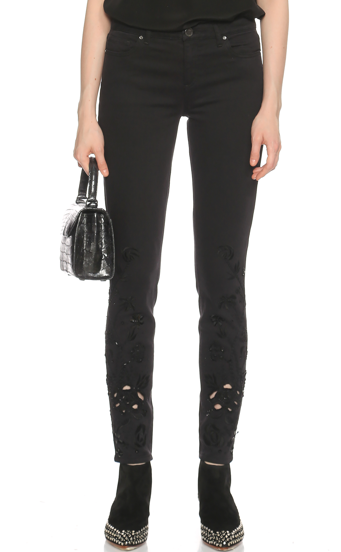 Elie Tahari-Elie Tahari İşleme Detaylı Siyah Jean Pantolon