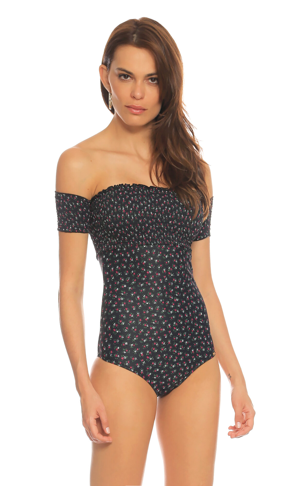 Salinas-Salinas Çiçek Desenli Siyah Mayo