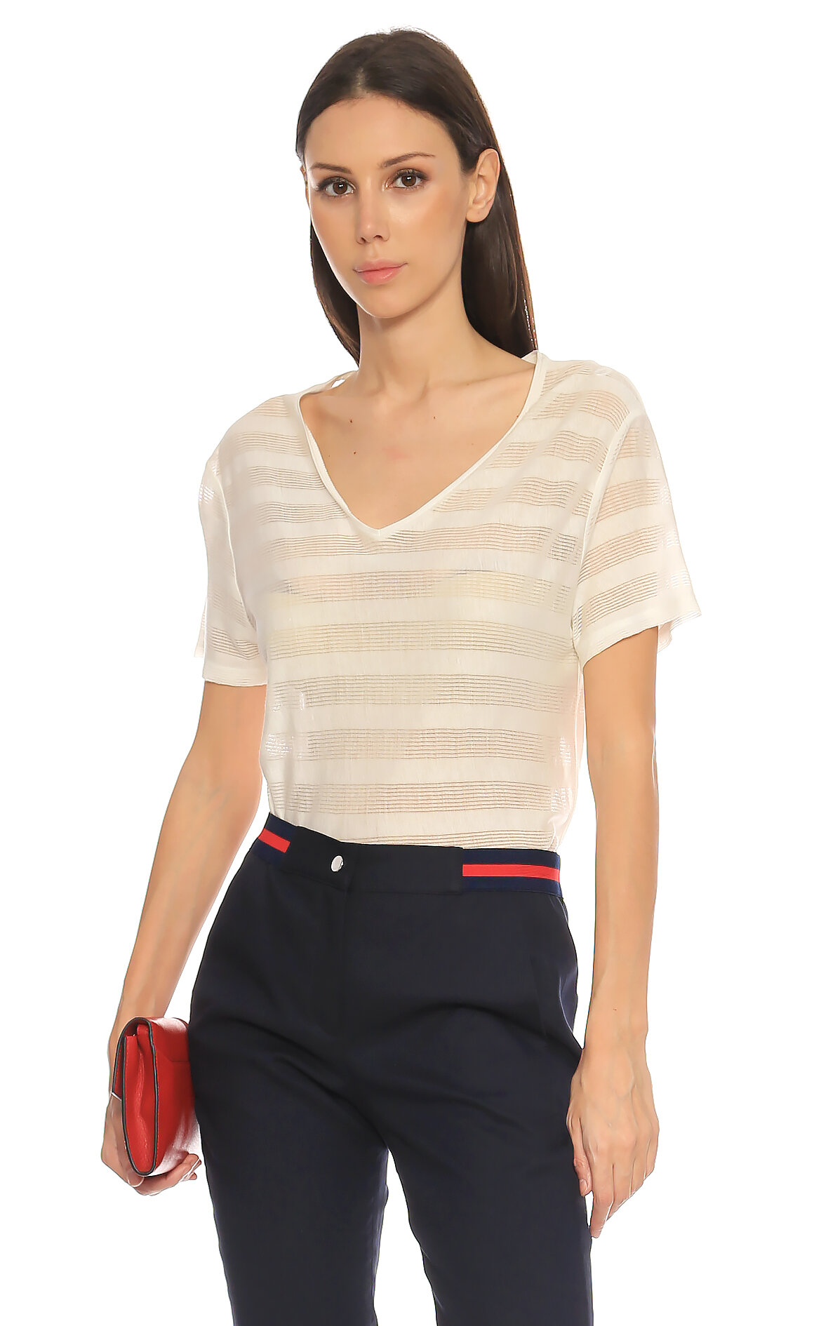 IKKS-Ikks Çizgili Beyaz T-Shirt