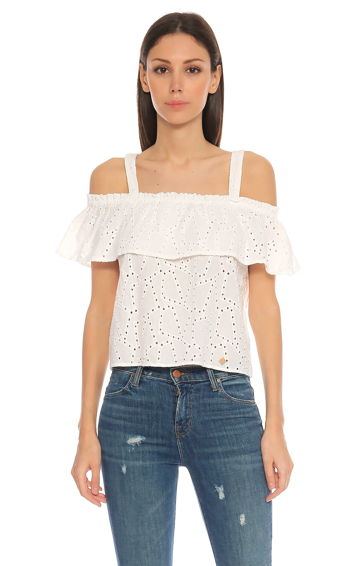 Superdry-Superdry Dantel İşlemeli Beyaz Bluz