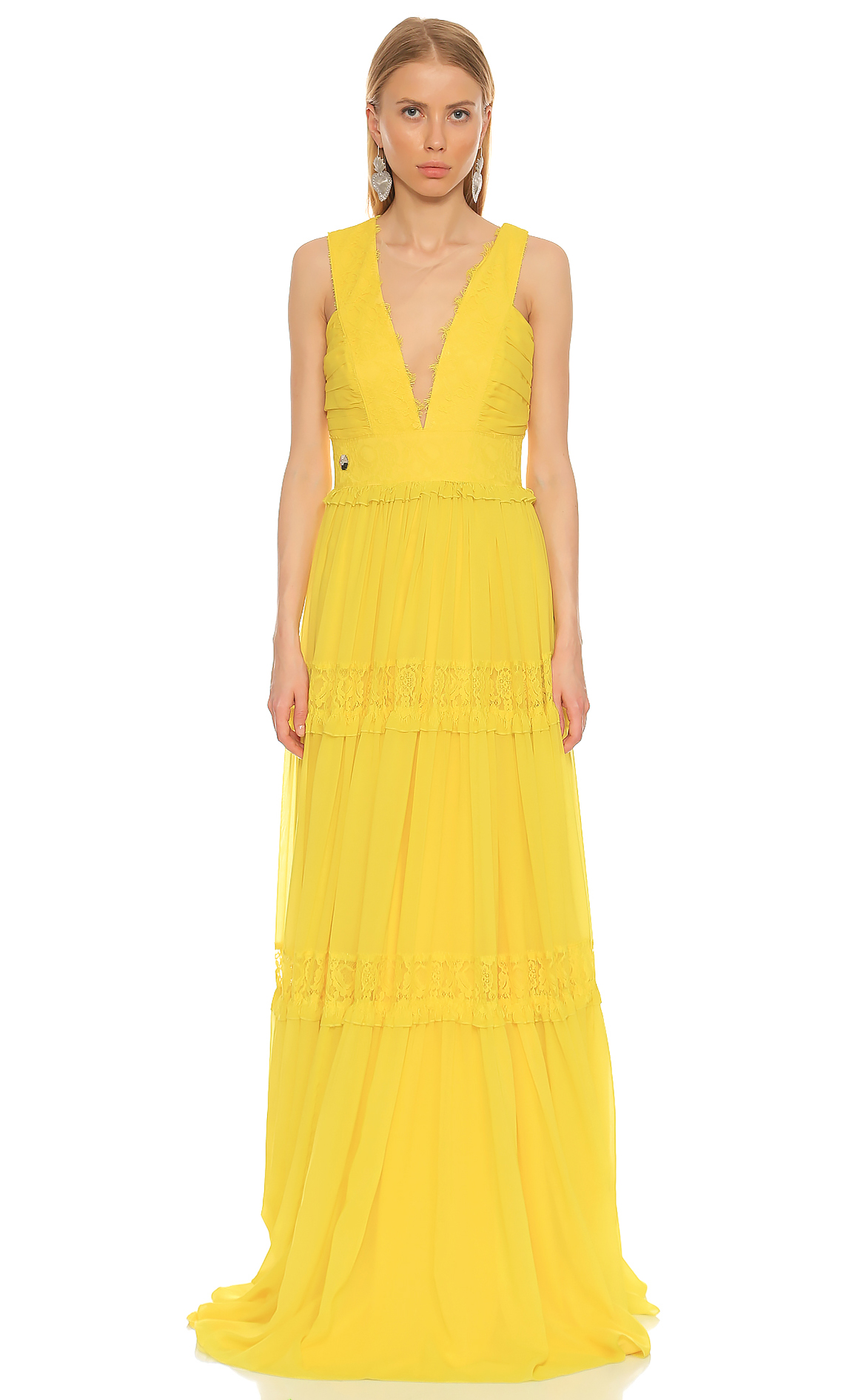 Philipp Plein-Philipp Plein Dantel Detaylı Uzun Sarı Elbise
