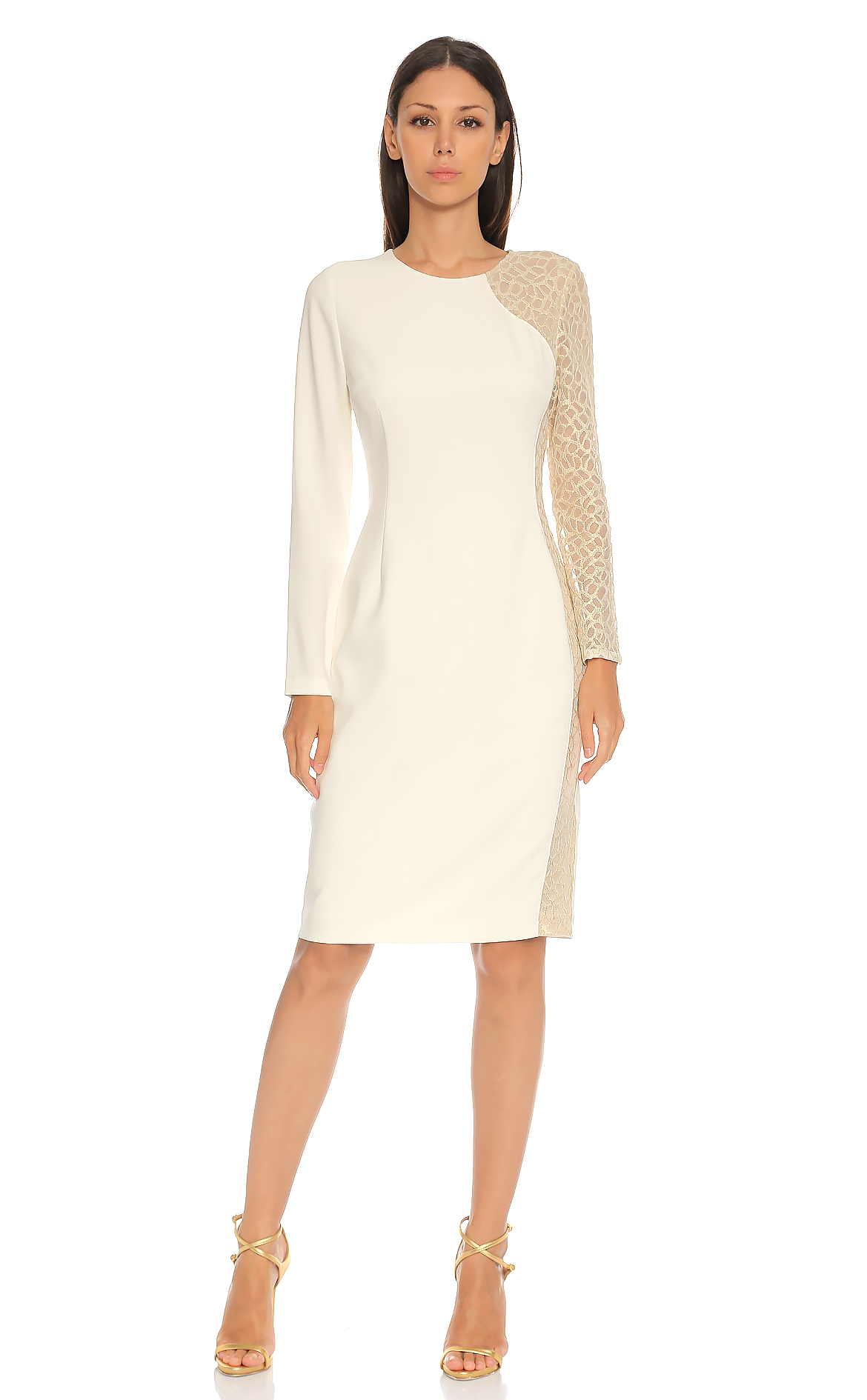 Elie Tahari-Elie Tahari Dantel Detaylı Beyaz Elbise