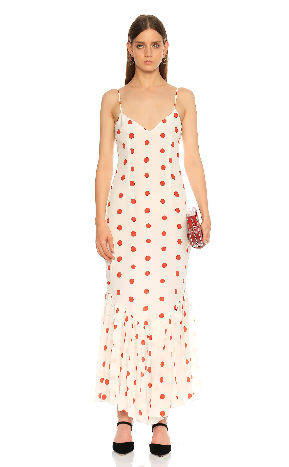 De La Vali-De La Vali Puantiyeli Uzun Renkli Elbise