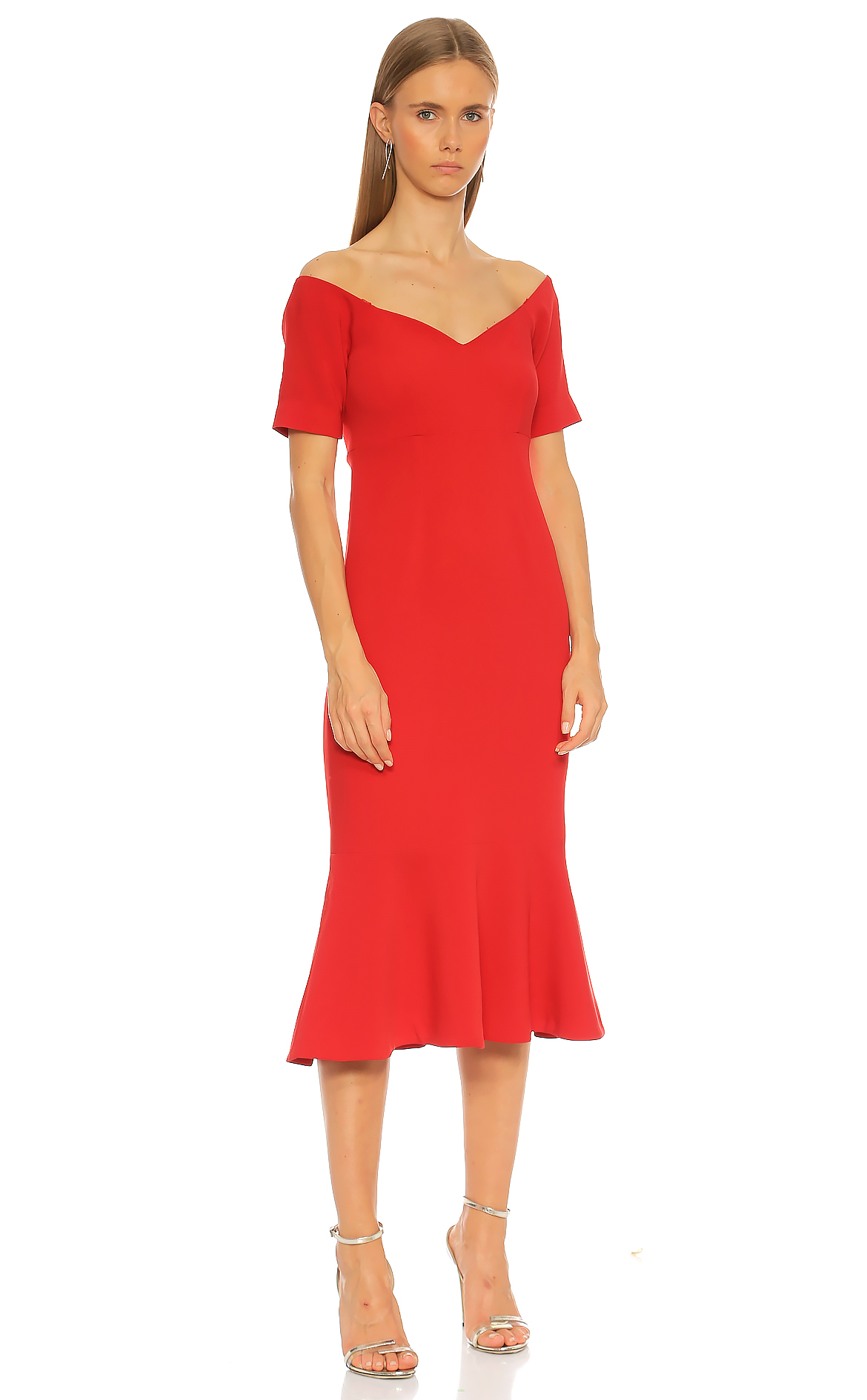 Cinq a Sept-Cinq a Sept Kayık Yaka Kırmızı Elbise