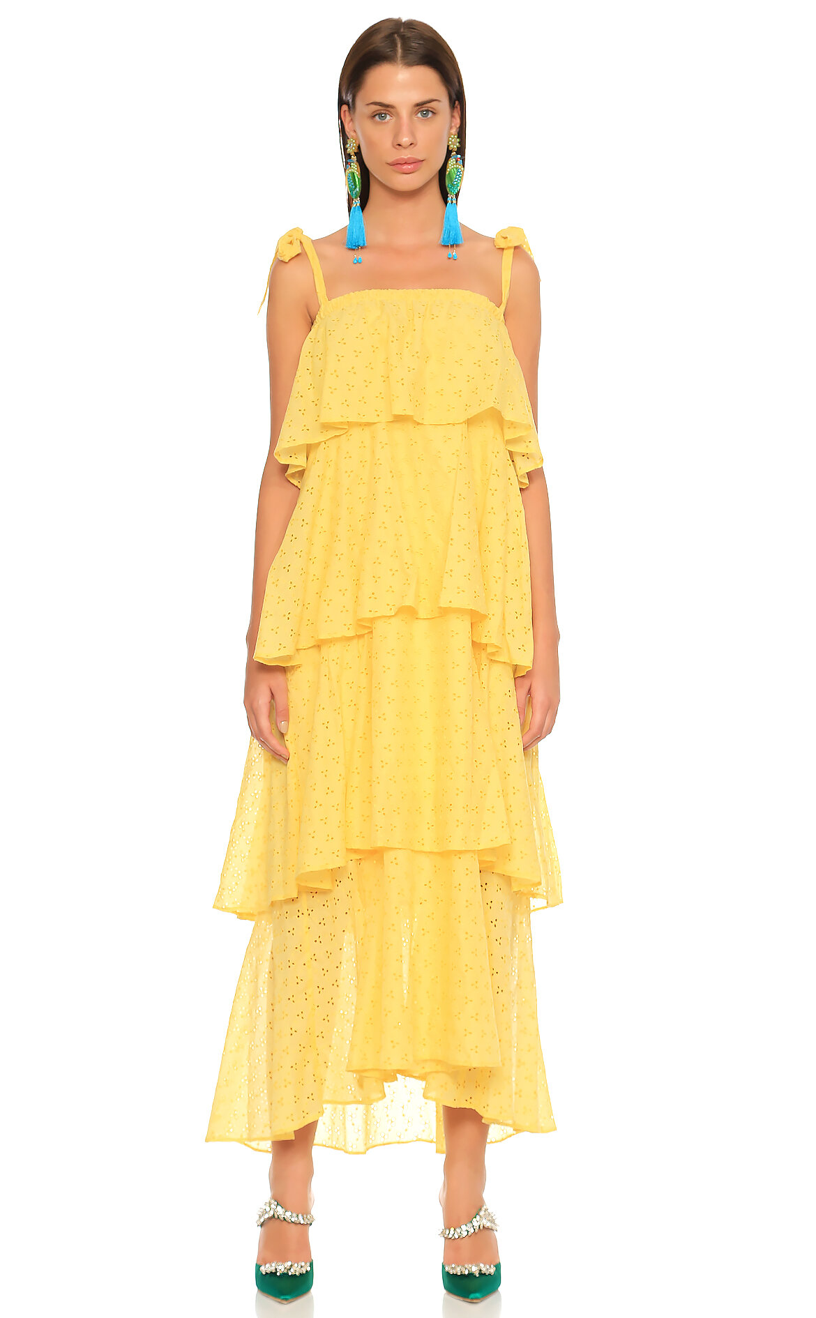 MDS-Mds Askılı Midi Sarı Elbise