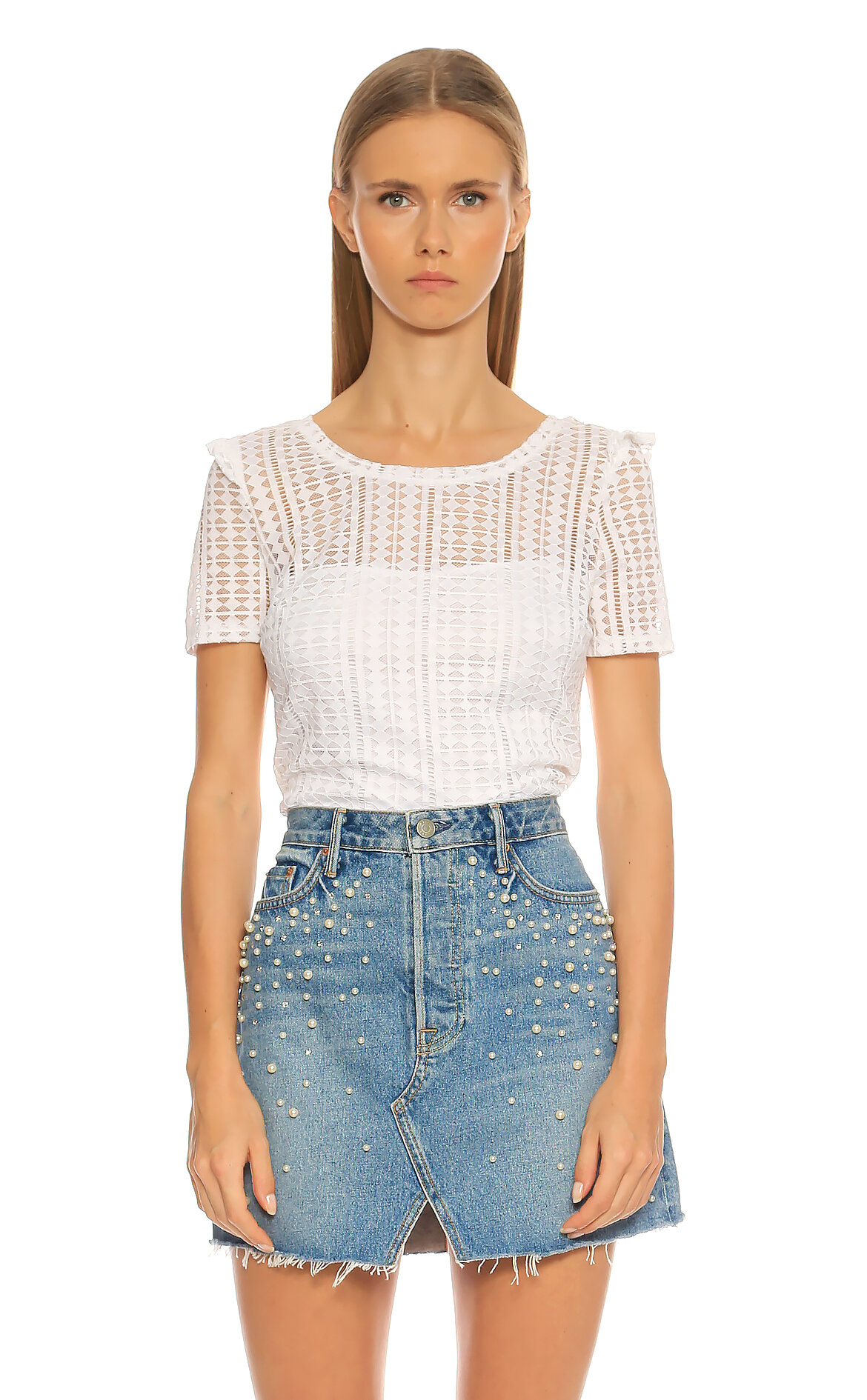 Guess-Guess Dantel Detaylı Beyaz Bluz