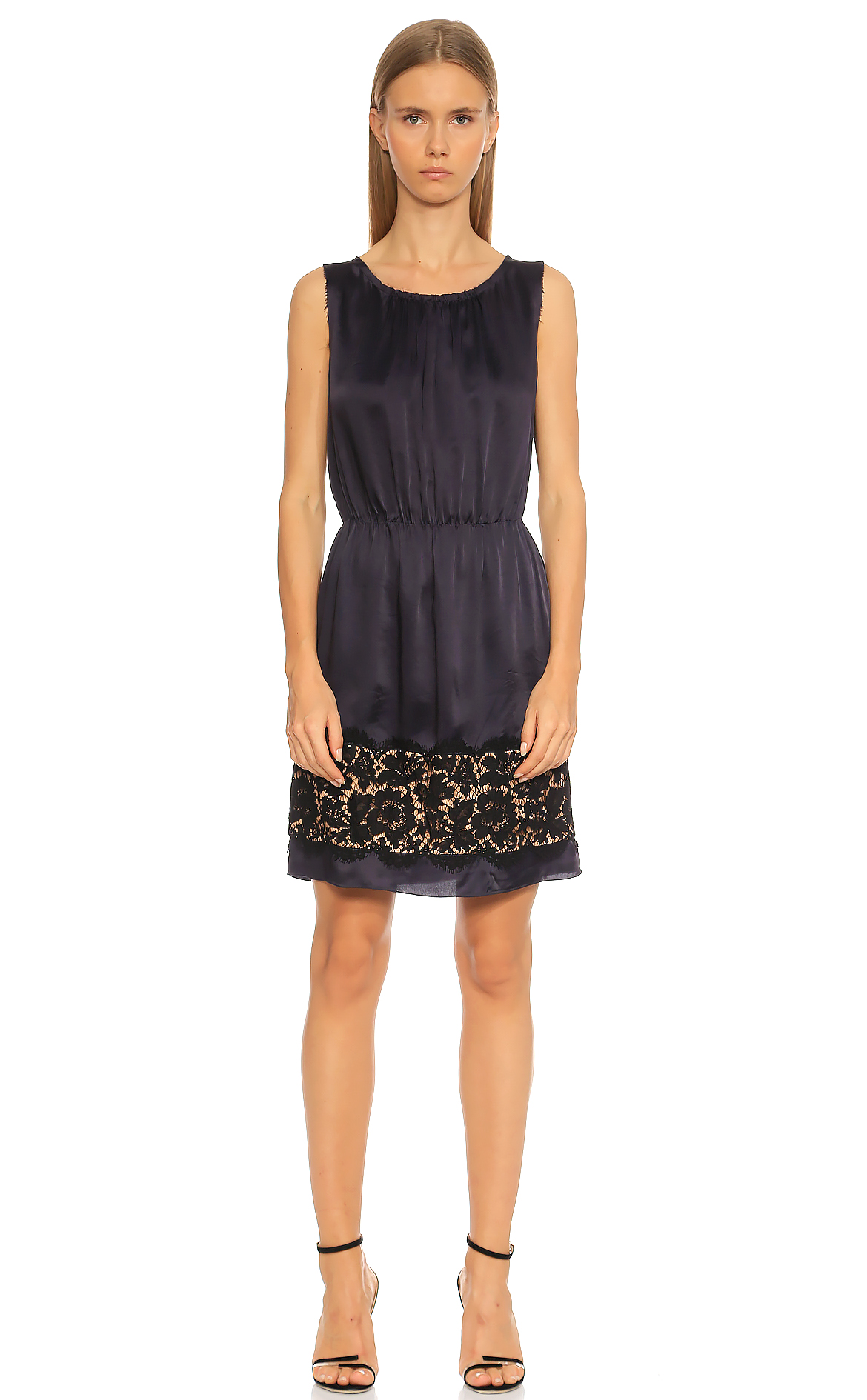 Lanvin-Lanvin Dantel Detaylı Lacivert Elbise