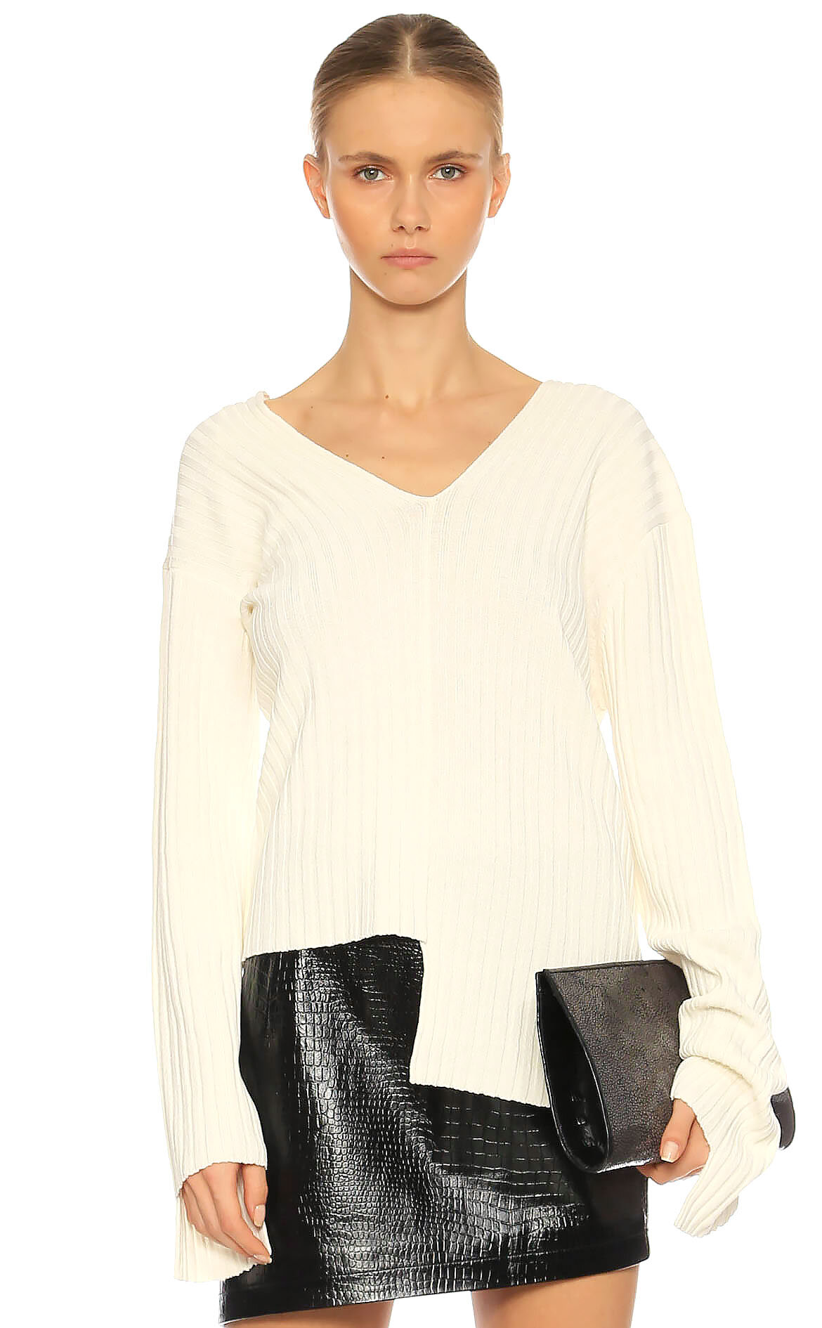 Helmut Lang-Helmut Lang V Yaka Beyaz Triko