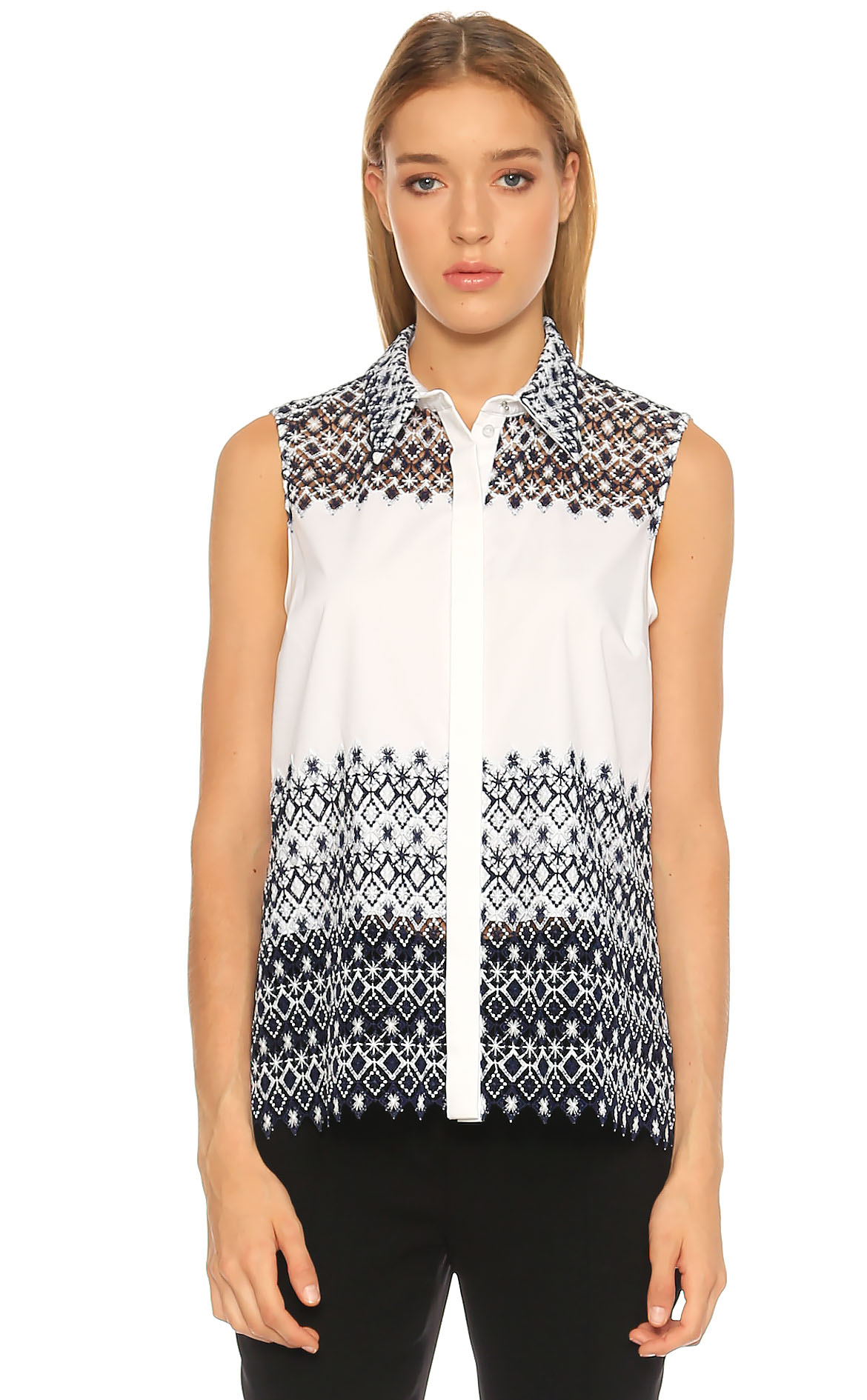 Elie Tahari-Elie Tahari Kolsuz Renkli Bluz