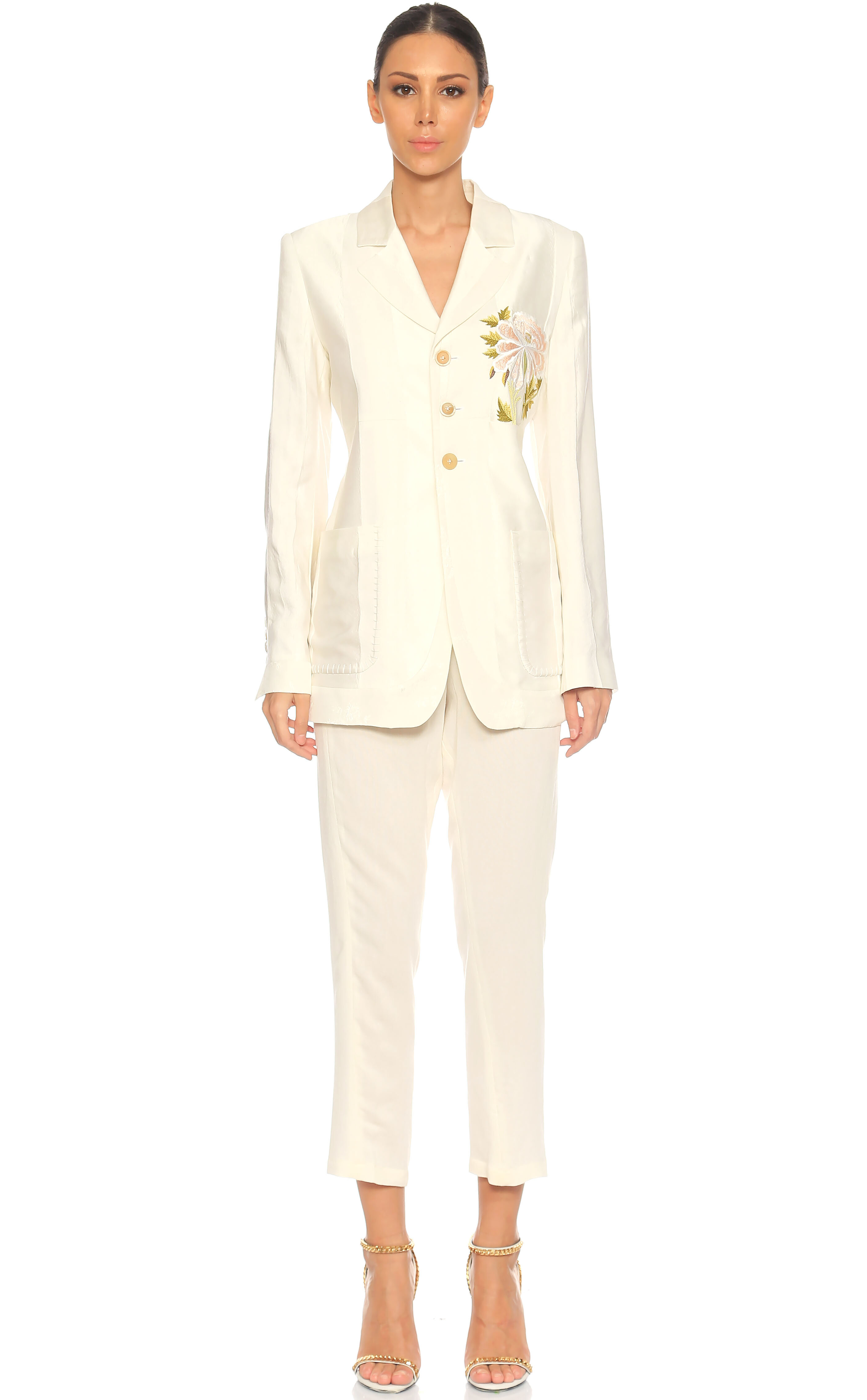 Ann Demeulemeester-Ann Demeulemeester İşleme Detaylı Beyaz Ceket