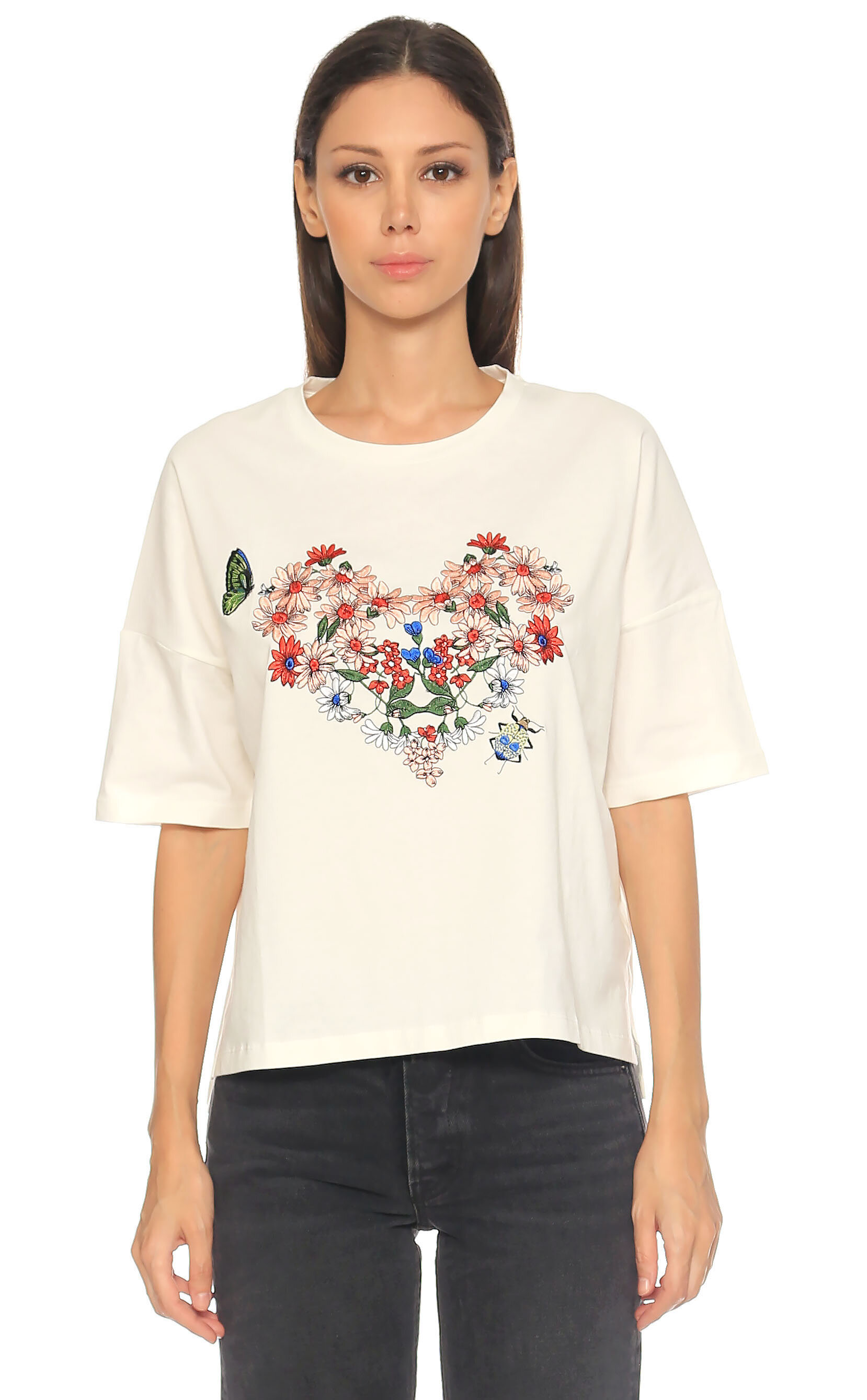 Maje-Maje Çiçek İşlemeli Beyaz T-Shirt