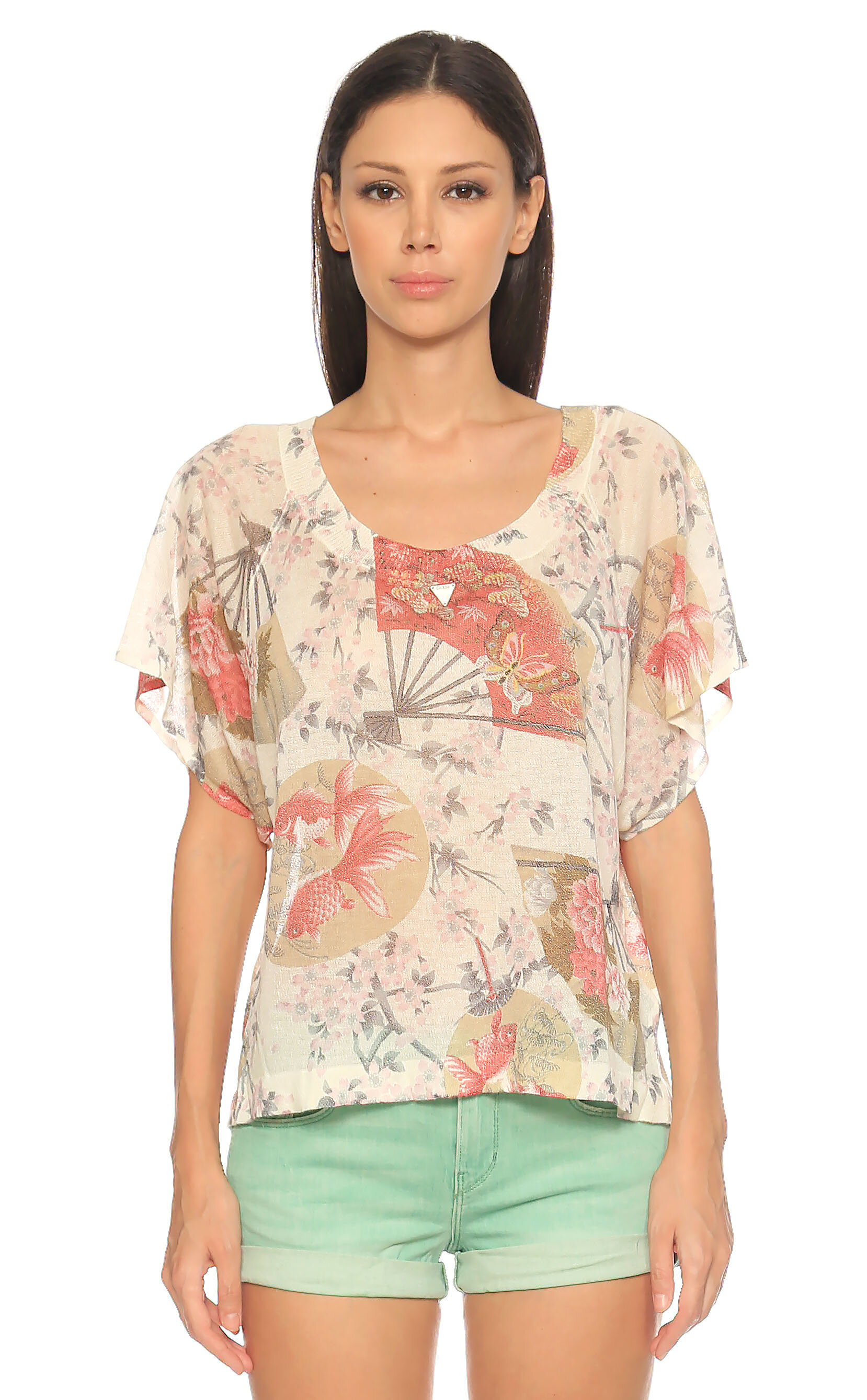 Guess-Guess Çiçek Desenli Beyaz Triko