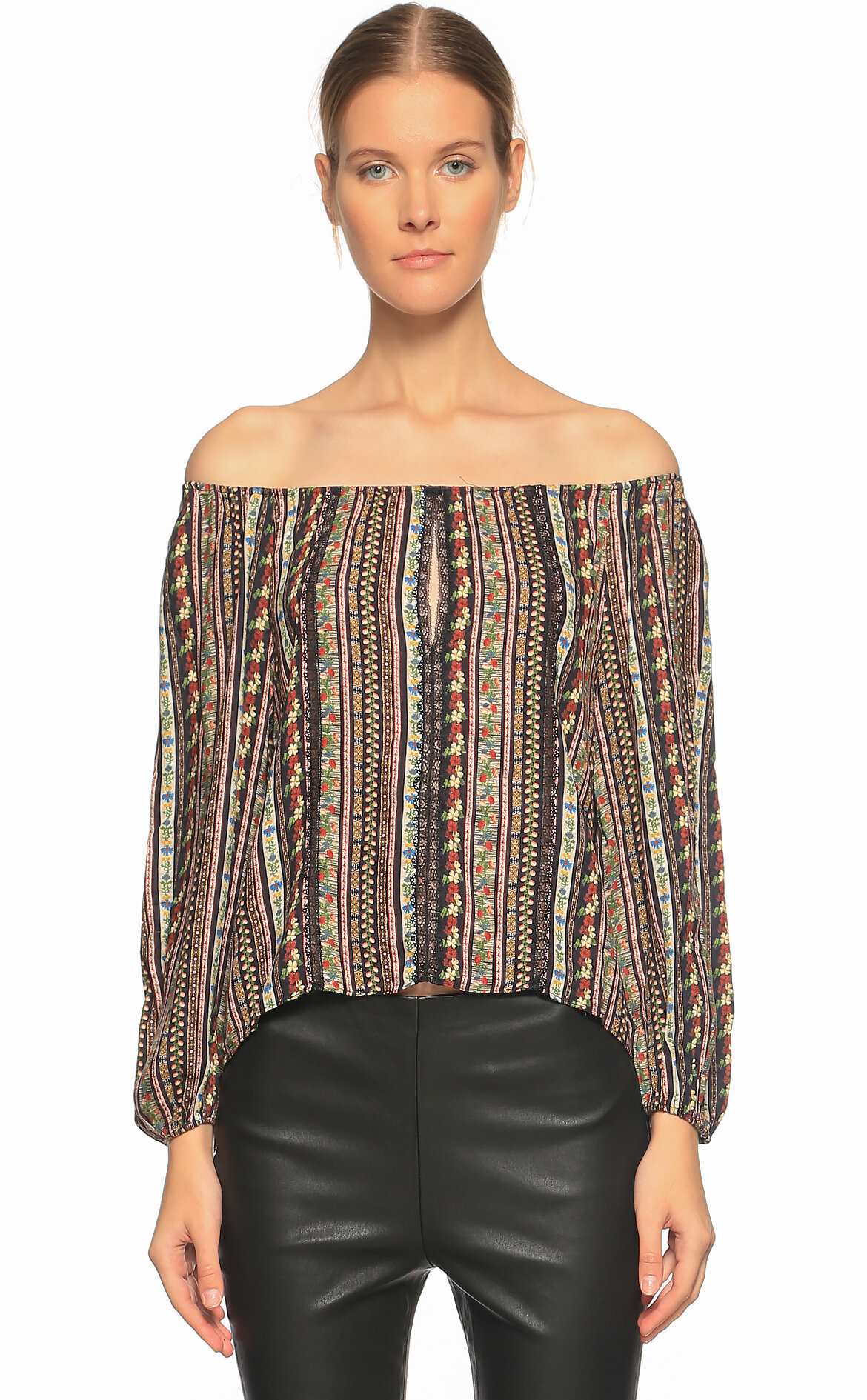 Alice & Olivia-Alice & Olivia Kayık Yaka Renkli Bluz