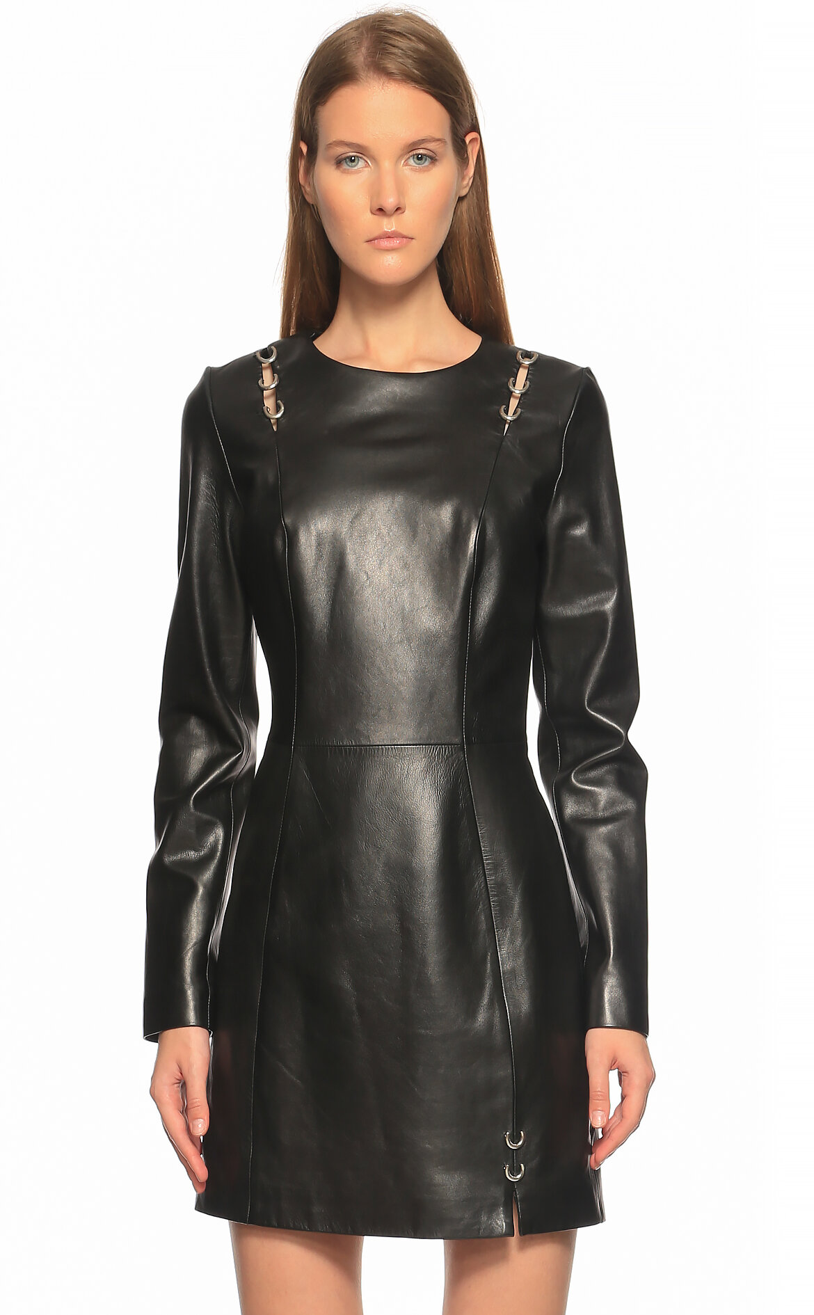 Mugler-Mugler Siyah Deri Elbise