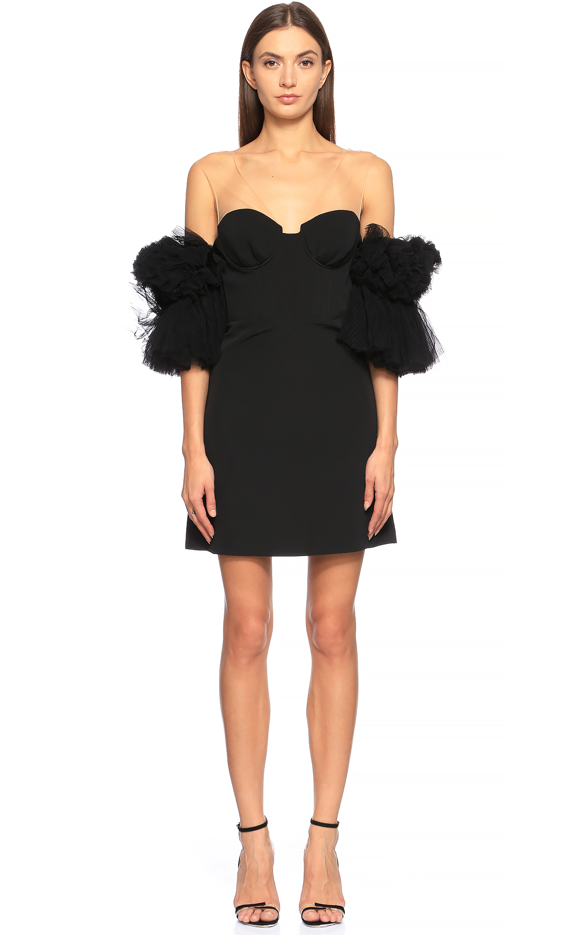 Acler-Acler Tül Detaylı Mini Siyah Elbise