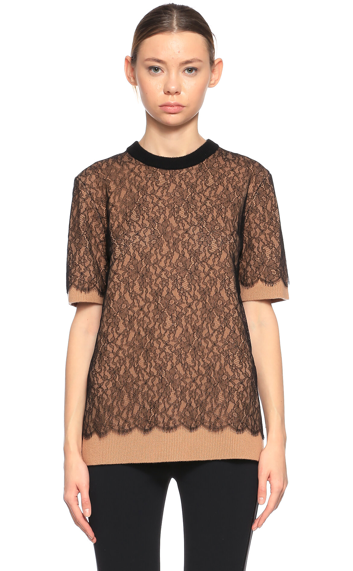 Michael Kors Collection-Michael Kors Collection Dantel Detaylı Taba Kazak