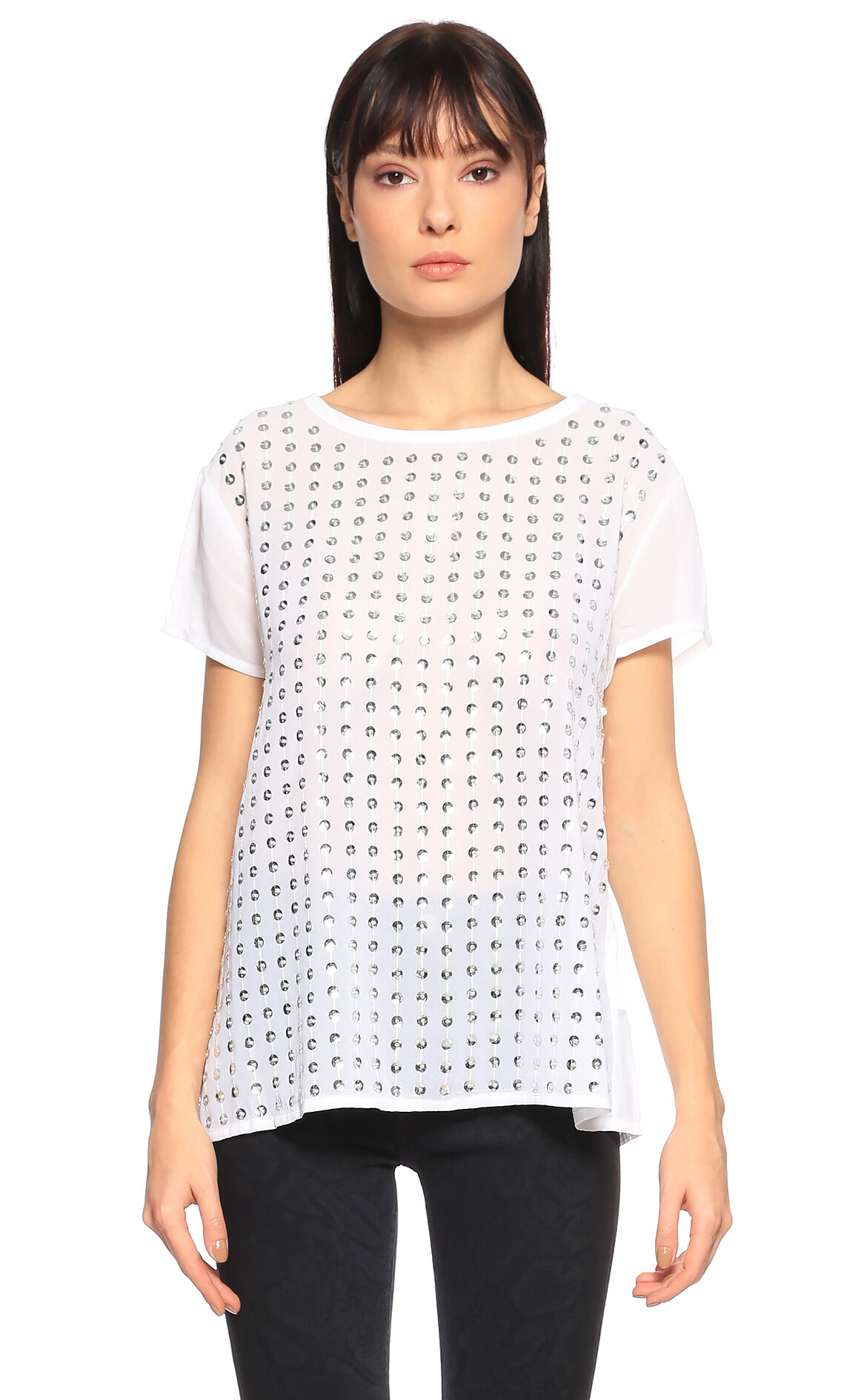 Guess-Guess Pul Payet İşlemeli Beyaz Bluz