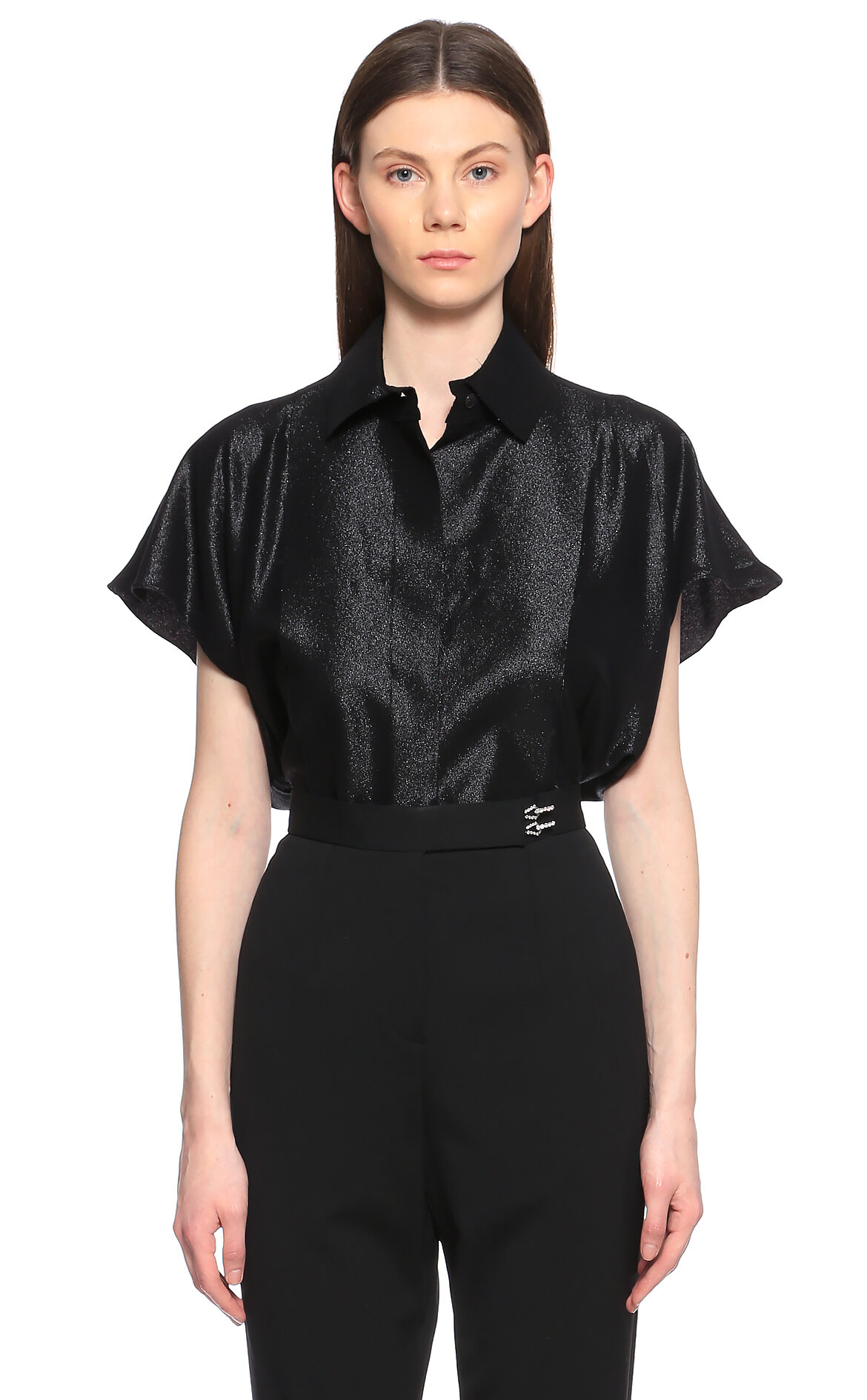 Lanvin-Lanvin Kısa Kollu Parıltılı Siyah Gömlek