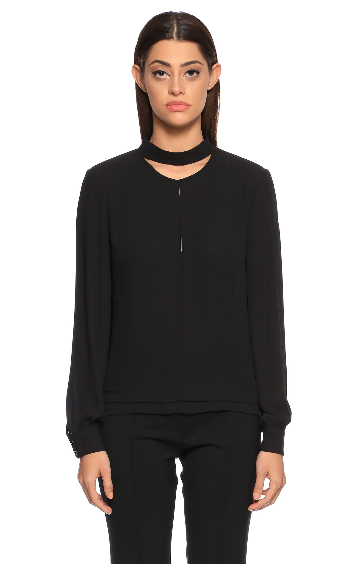 Karen Millen-Karen Millen Choker Yaka Siyah Bluz