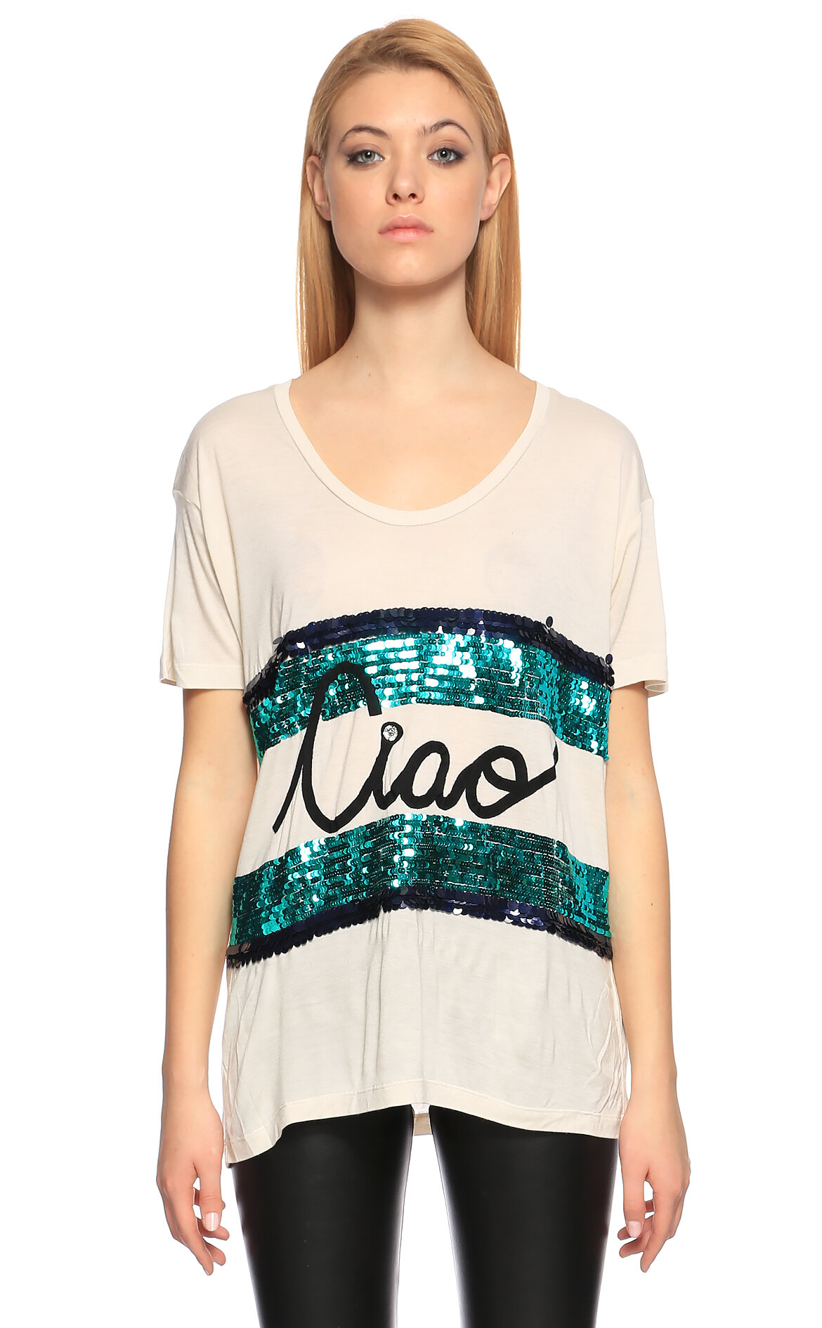 Lanvin-Lanvin Pul-Payet İşlemeli Gri T-Shirt