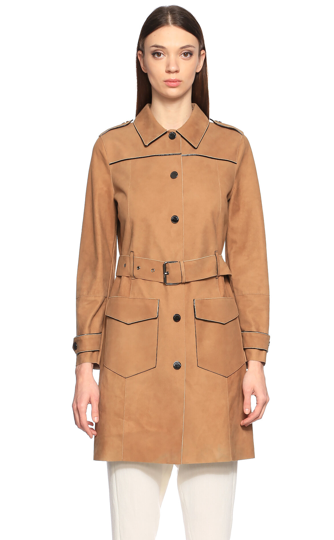 Longchamp-Longchamp Bej Deri Ceket