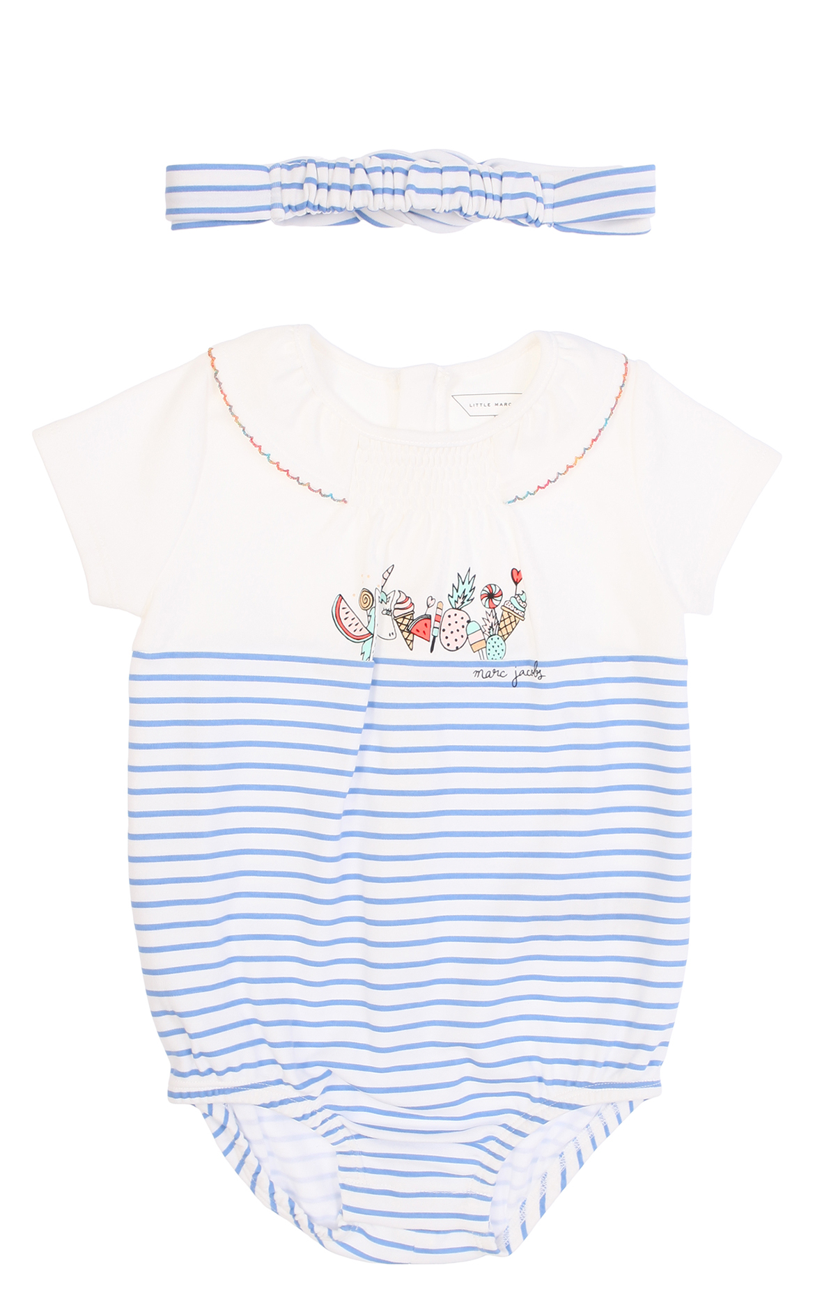 Little Marc Jacobs-Little Marc Jacobs Kız Bebek  Çizgili Lacivert-Beyaz Kısa Tulum
