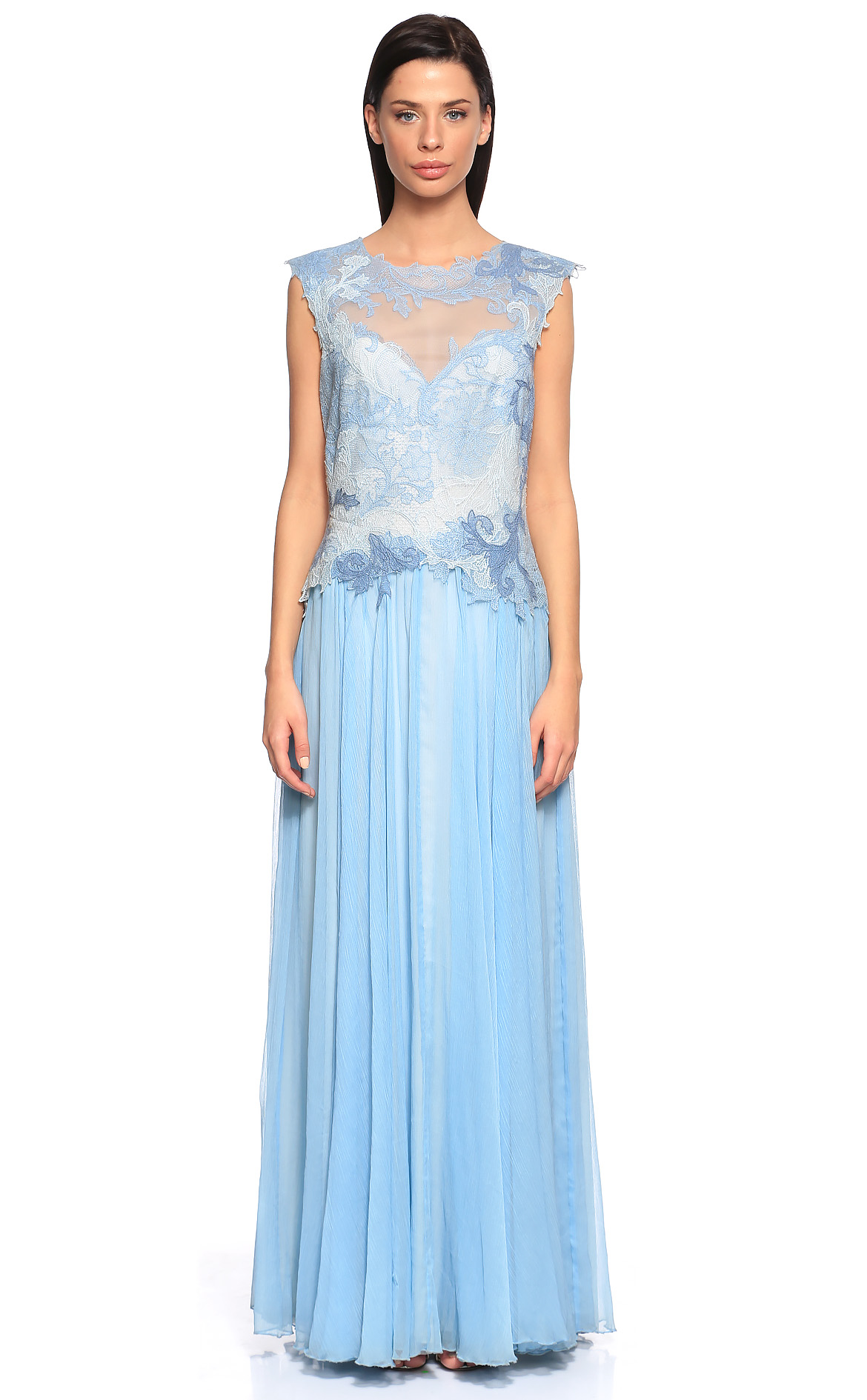 Tadashi-Tadashi İşleme Detaylı Uzun Mavi Gece Elbisesi