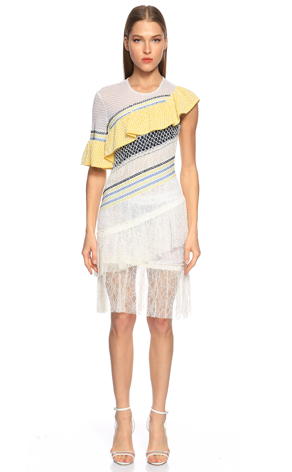 Peter Pilotto-Peter Pilotto Dantel Detaylı Renkli Elbise