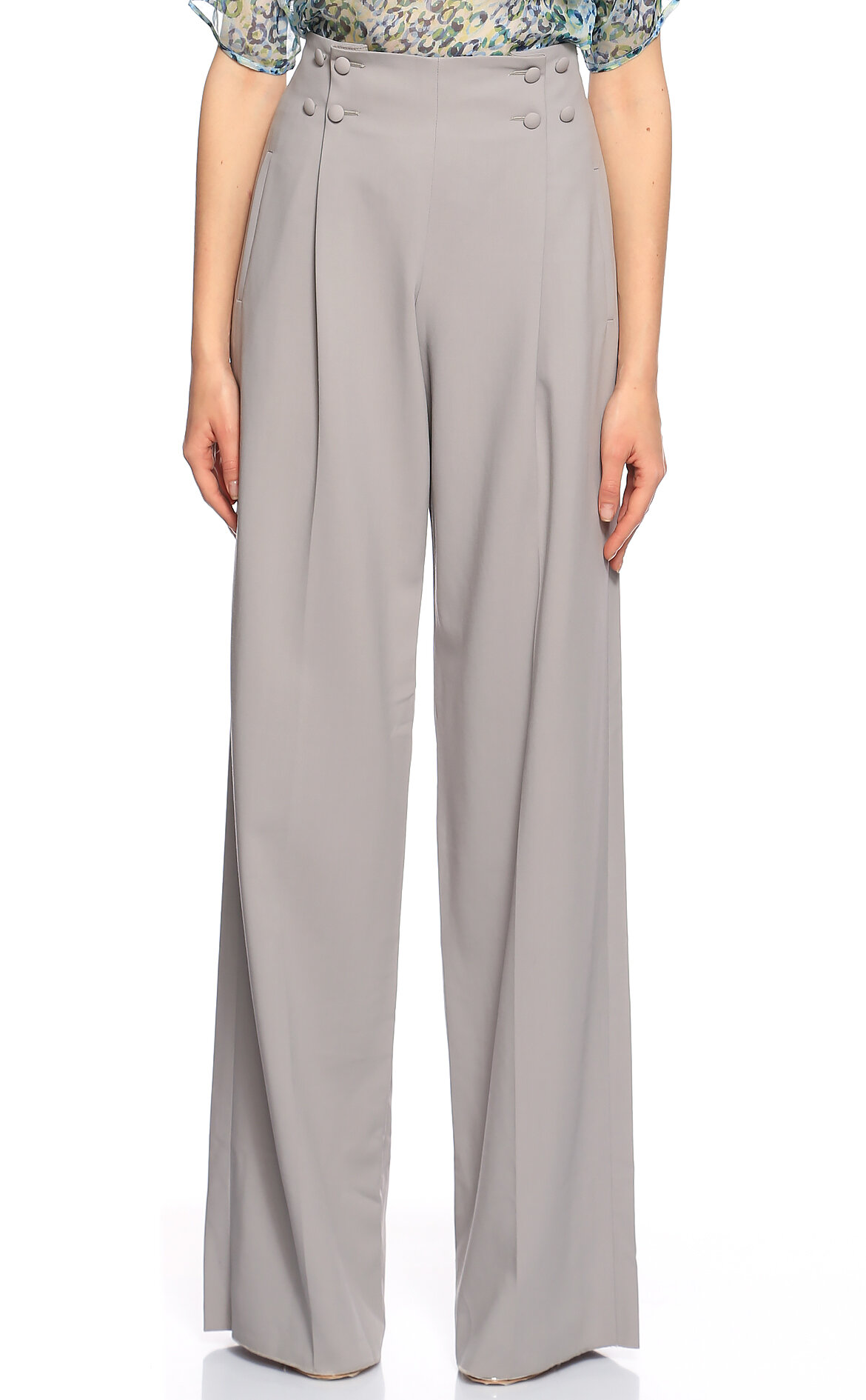 Armani Collezioni-Armani Collezioni Geniş Kesim Gri Pantolon