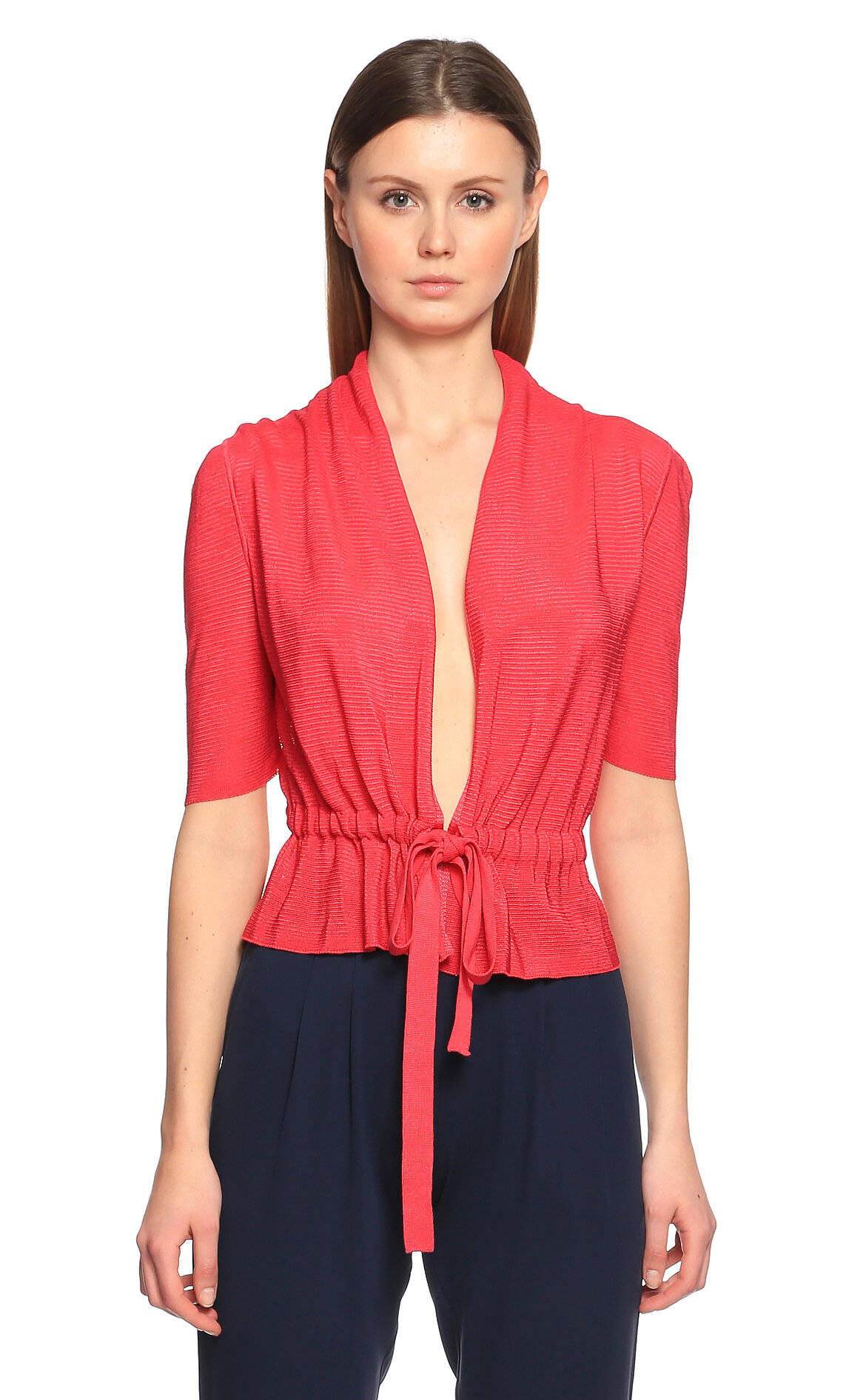 Armani Collezioni-Armani Collezioni Kruvaze Fuşya Kazak