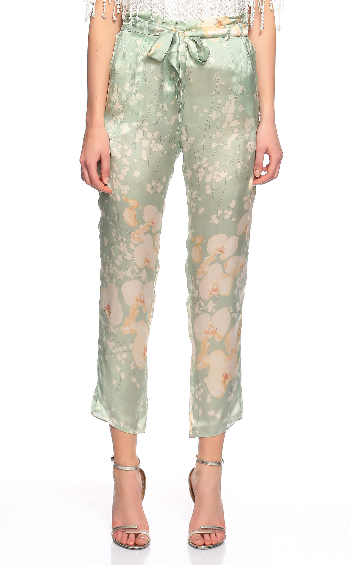 Armani Collezioni-Armani Collezioni Çiçek Desenli Yeşil Pantolon