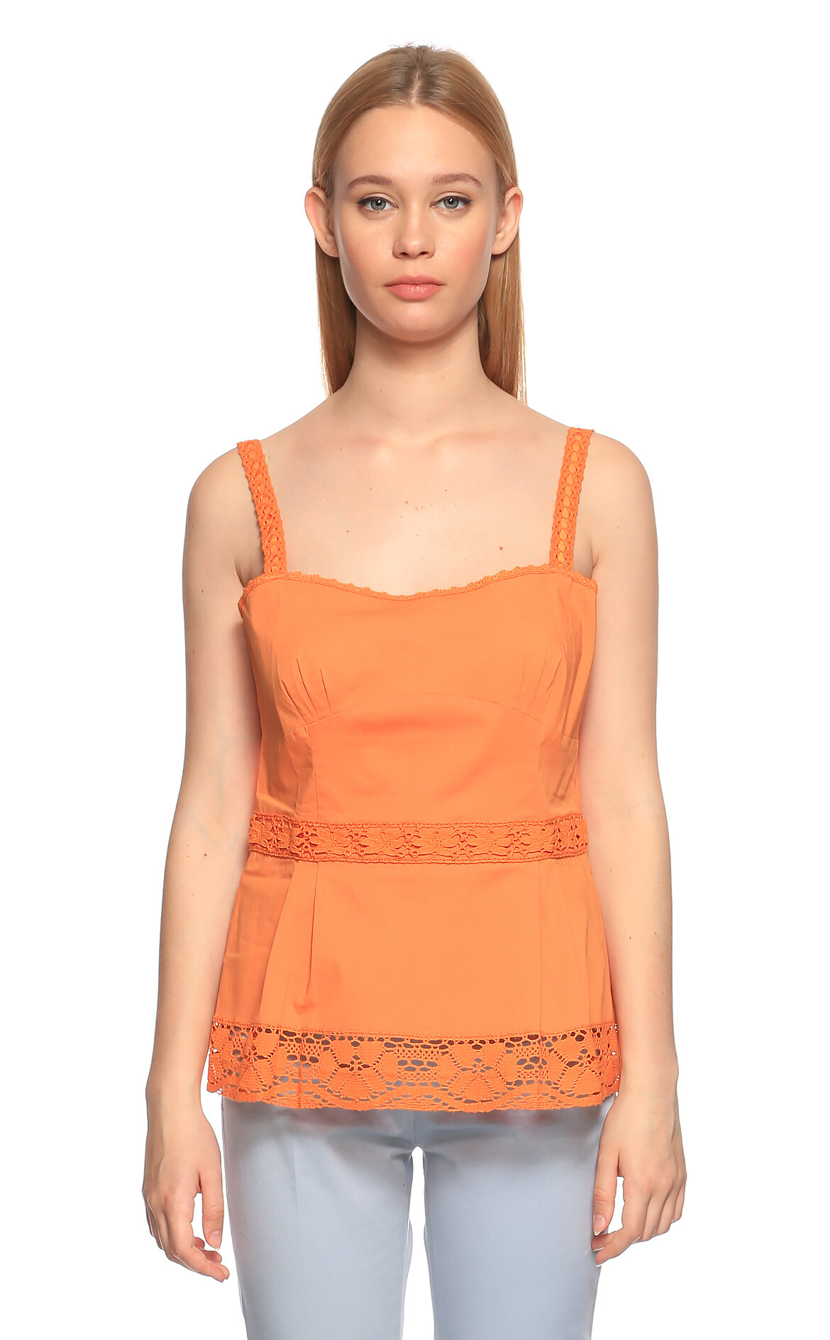 Philosophy Ferretti-Philosophy Ferretti İşleme Detaylı Kolsuz Turuncu Bluz