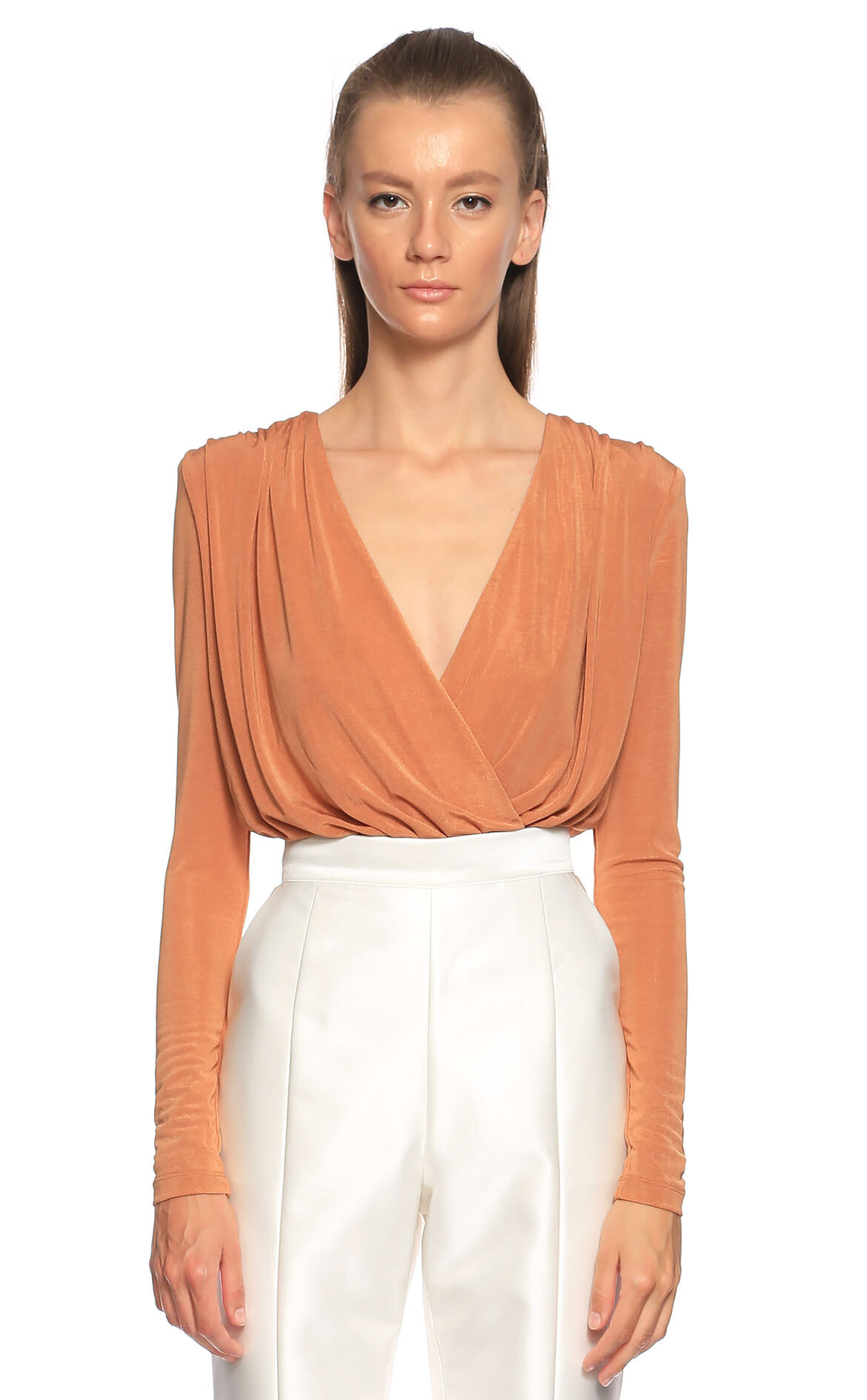 Misha-Misha Kruvaze Çıtçıtlı Yavruağzı Body