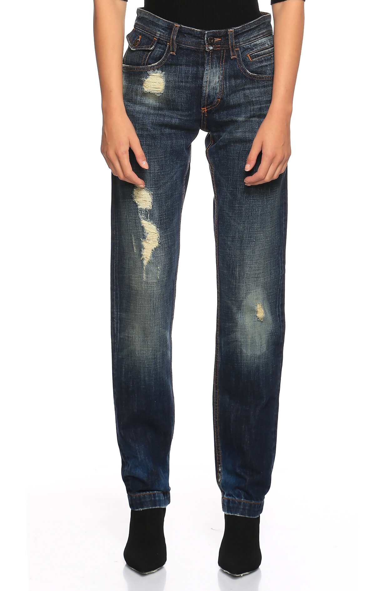 D&G-D&G Yamalı Mavi Jean Pantolon