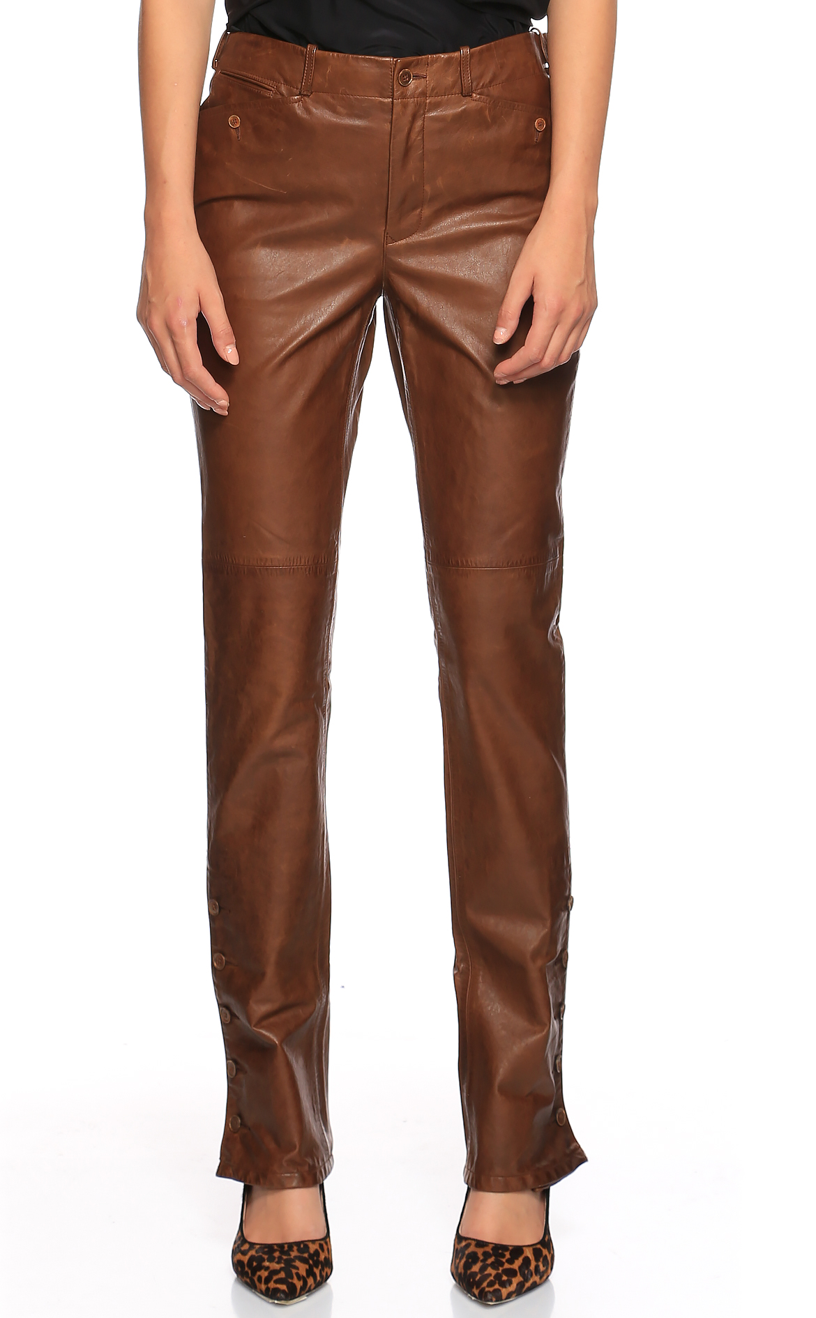 Ralph Lauren Blue Label-Ralph Lauren Blue Label Deri Kahverengi Pantolon