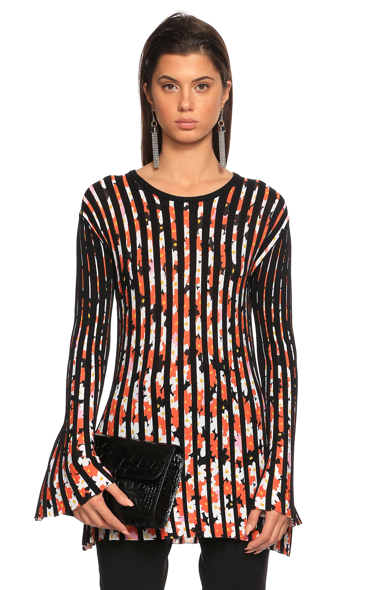 Kenzo-Kenzo Çiçek Desenli Siyah Turuncu Triko