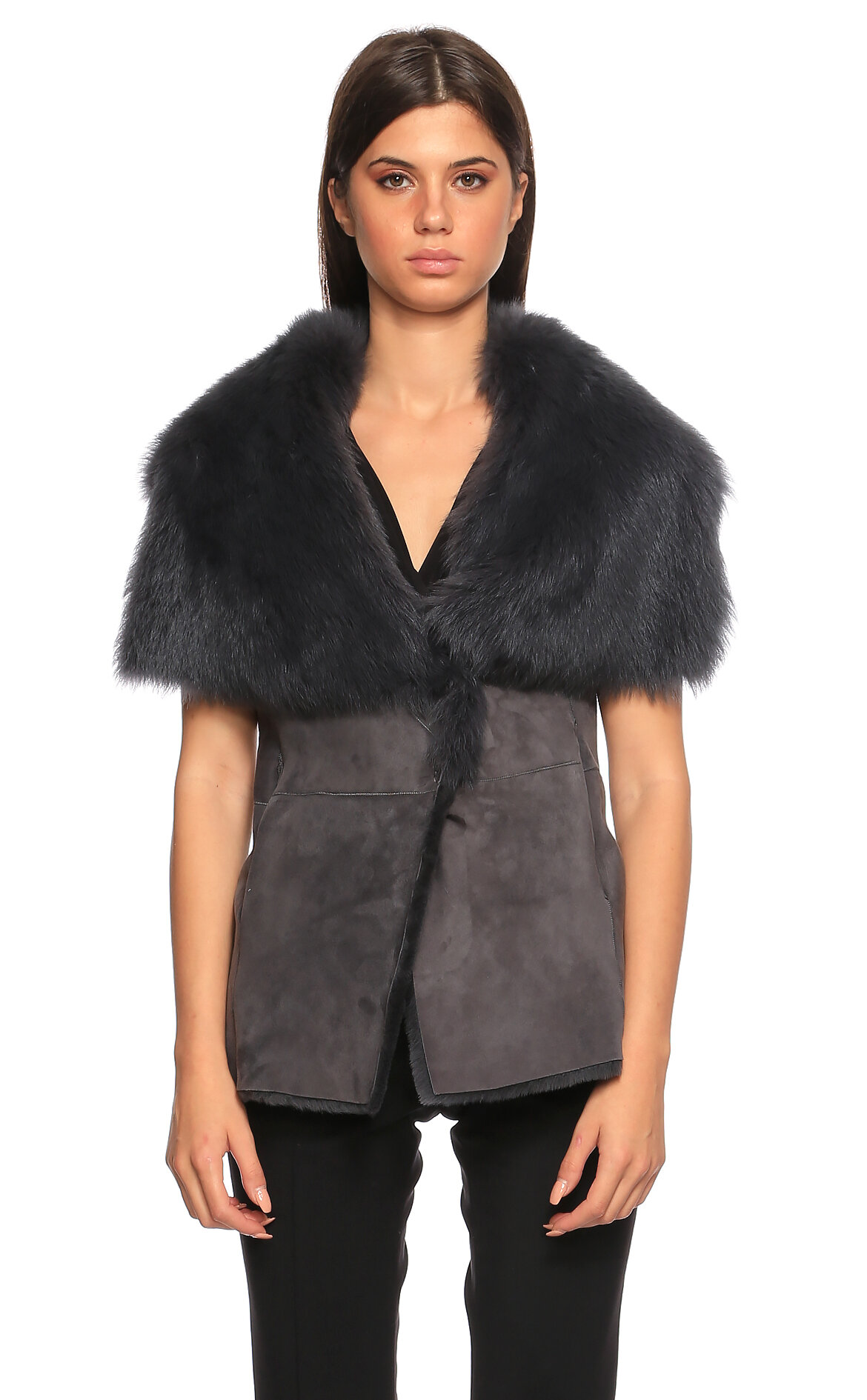 Karen Millen-Karen Millen Gri Kürk Yelek