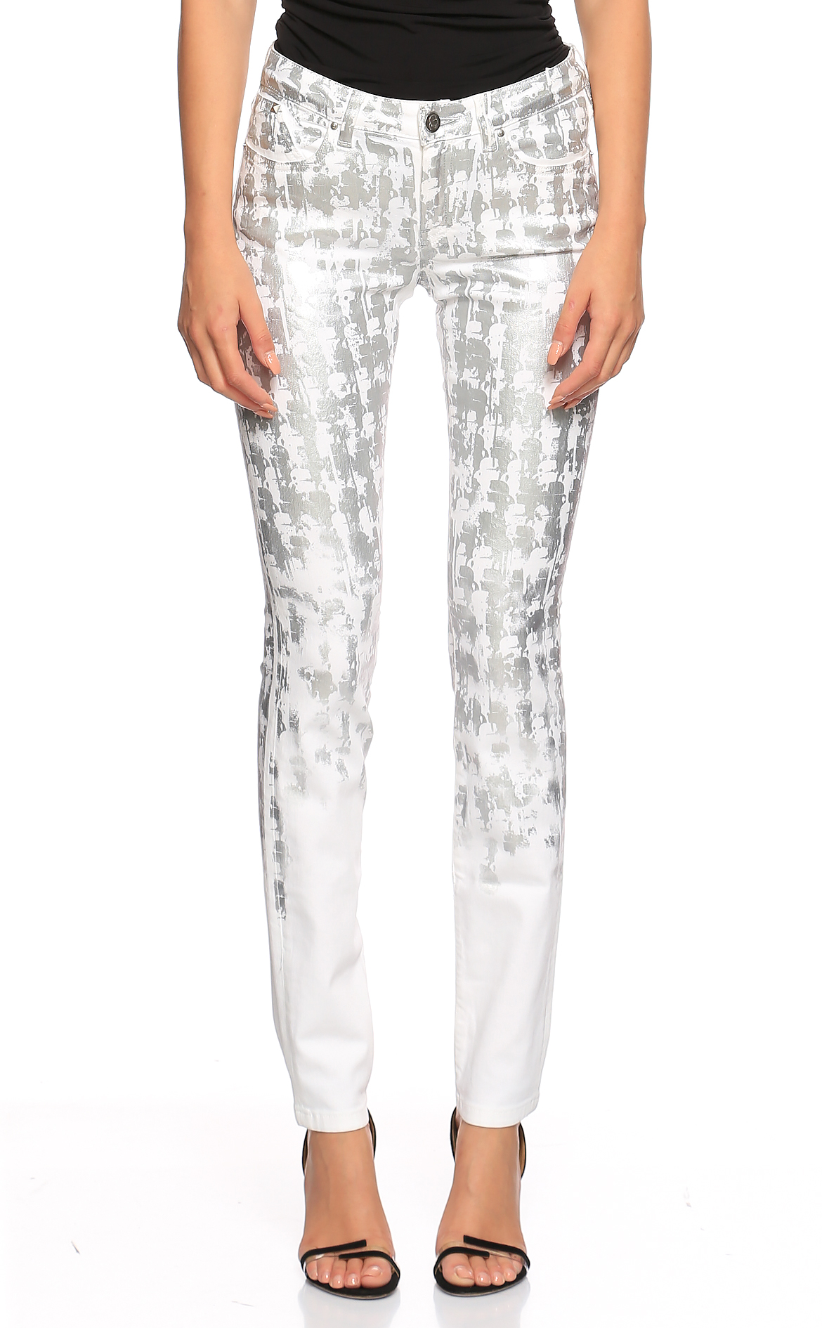 Karl Lagerfeld-Karl Lagerfeld Desenli Gümüş Jean Pantolon