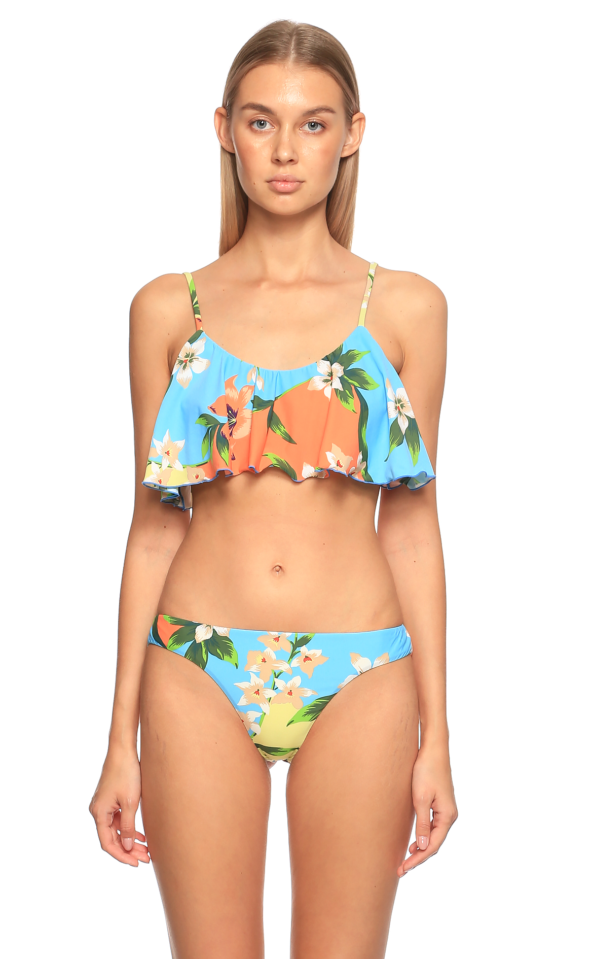 Salinas-Salinas Çiçek Desenli Mavi Turuncu Bikini Üstü