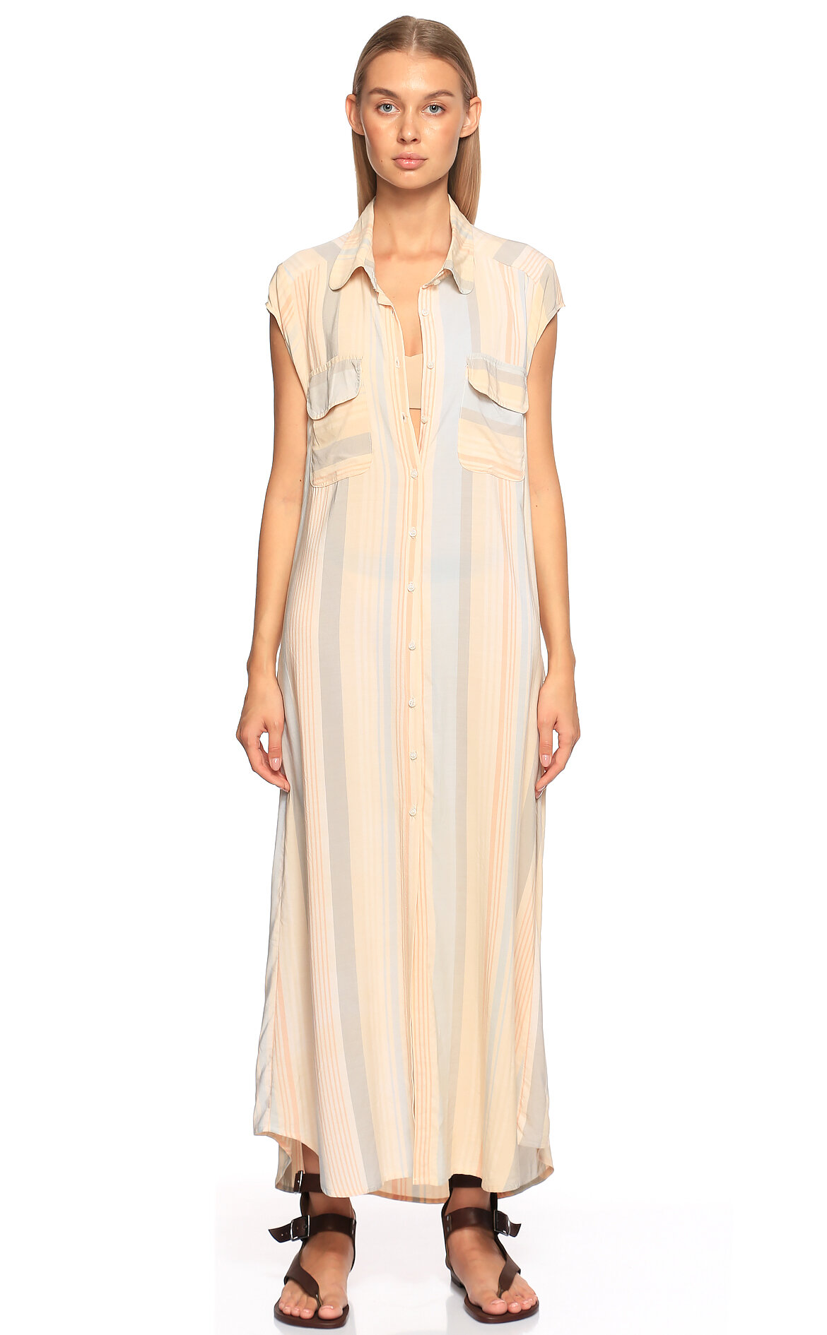 Beach Riot-Beach Riot Çizgili Pudra Mavi Tunik