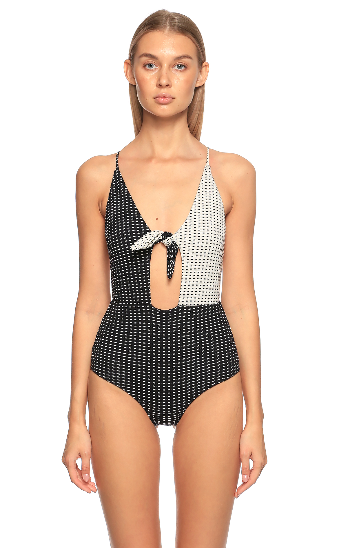 Beach Riot-Beach Riot Puantiyeli Siyah Beyaz Mayo