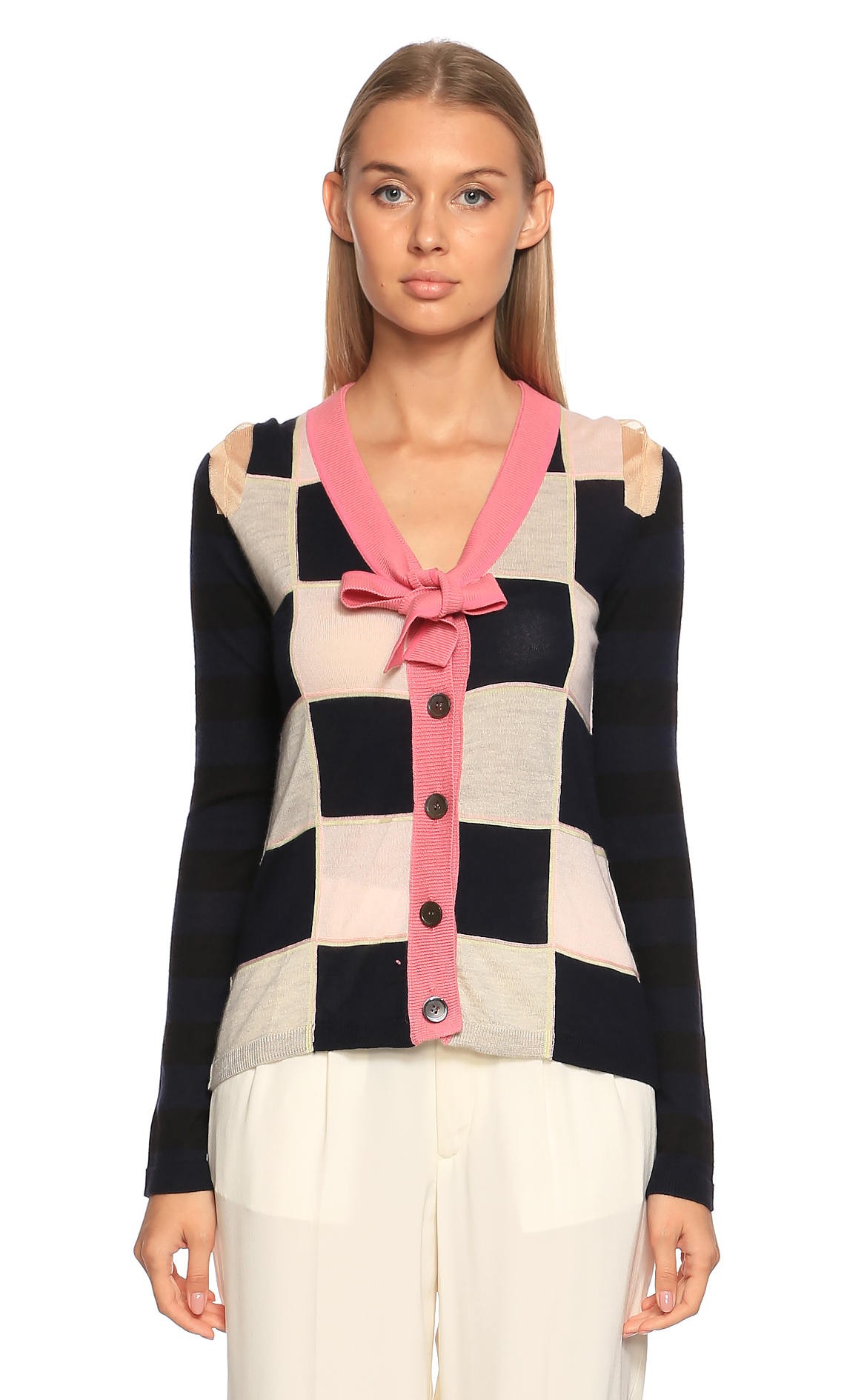 Sonia Rykiel-Sonia Rykiel Kareli Pudra Lacivert Hırka