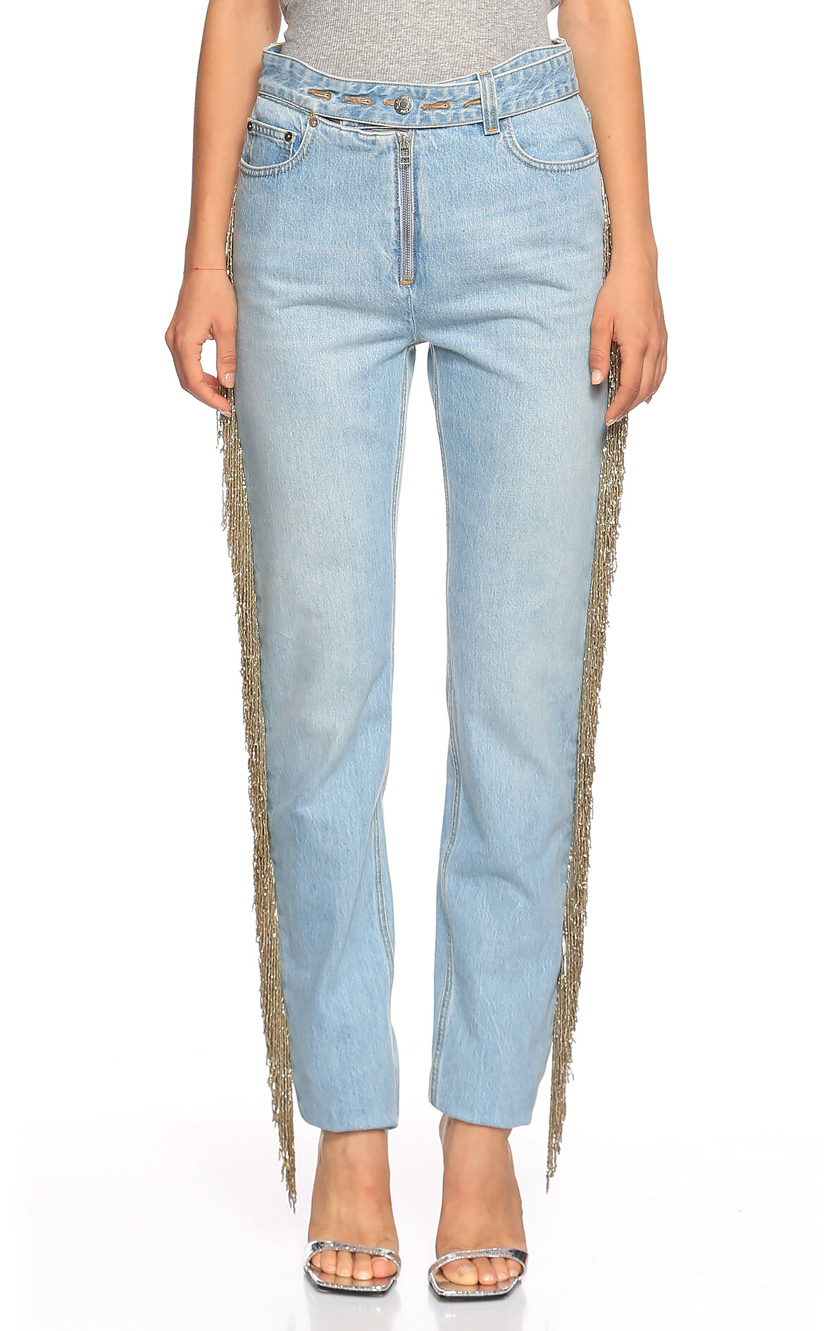 Helmut Lang-Helmut Lang Boncuk Detaylı Mavi Jean Pantolon